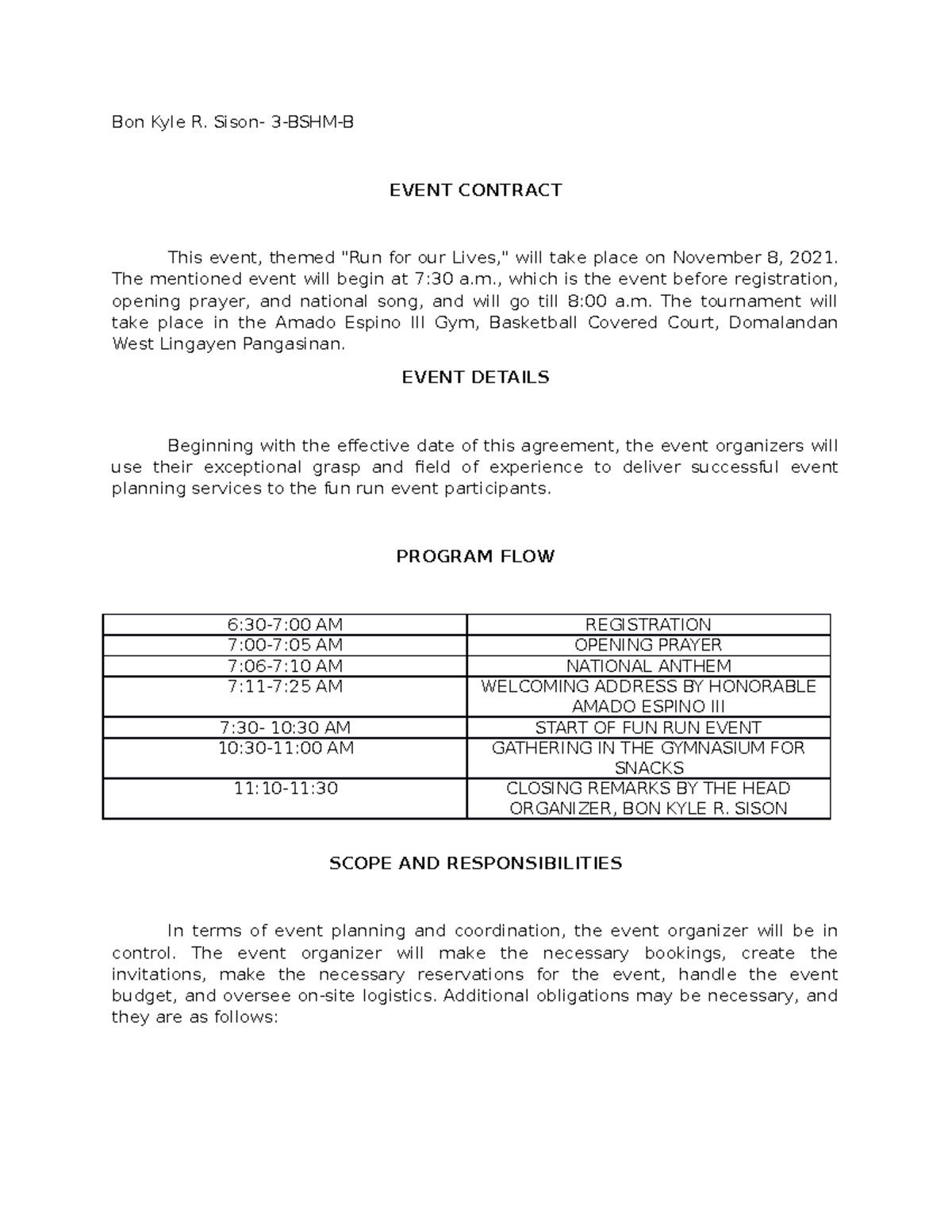 Concept Paper- Contract- Sison - Bon Kyle R. Sison- 3-BSHM-B EVENT ...