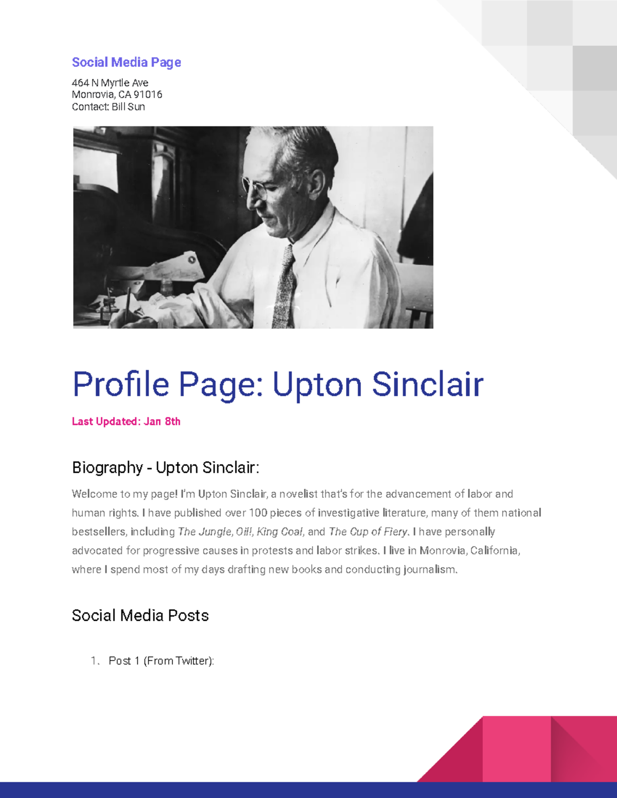 Age of Progressivism - Upton Sinclair - Bill Sun - Social Media Page ...