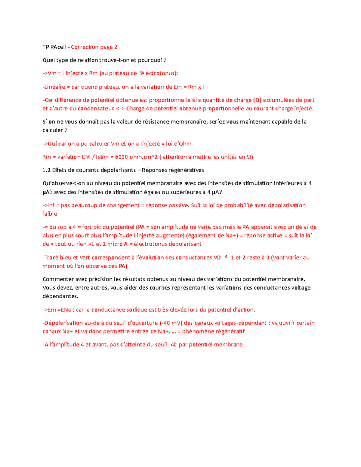 TP Physiologie Animale PAcell 2 - TP PAcell - Correction page 2 Quel ...