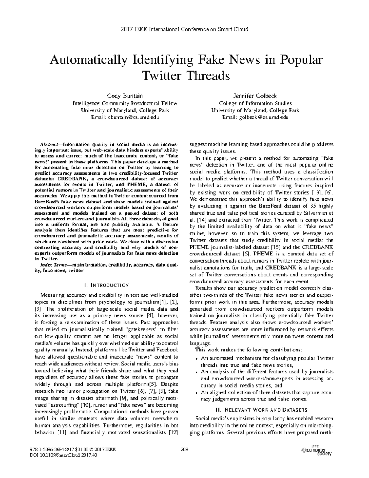 Automatically Identifying Fake News in Popular Twitter Threads premium ...