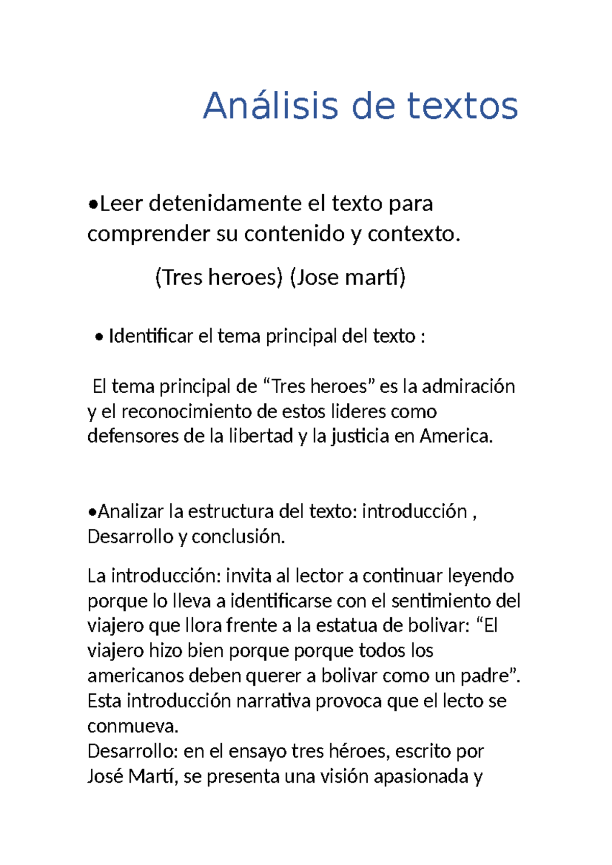 Analisis de textos cortos - Análisis de textos •Leer detenidamente el ...
