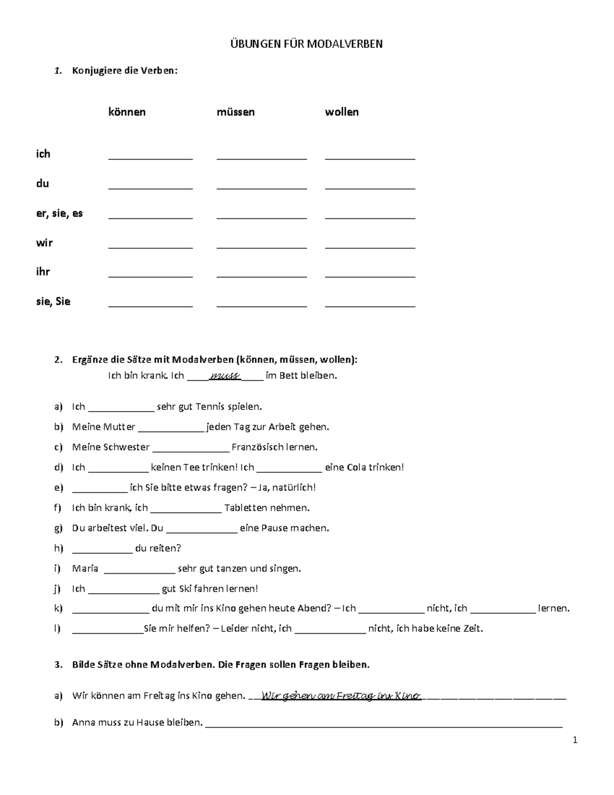 Übungen Modalverben - Ejercicio resuelto para practicar los verbos ...