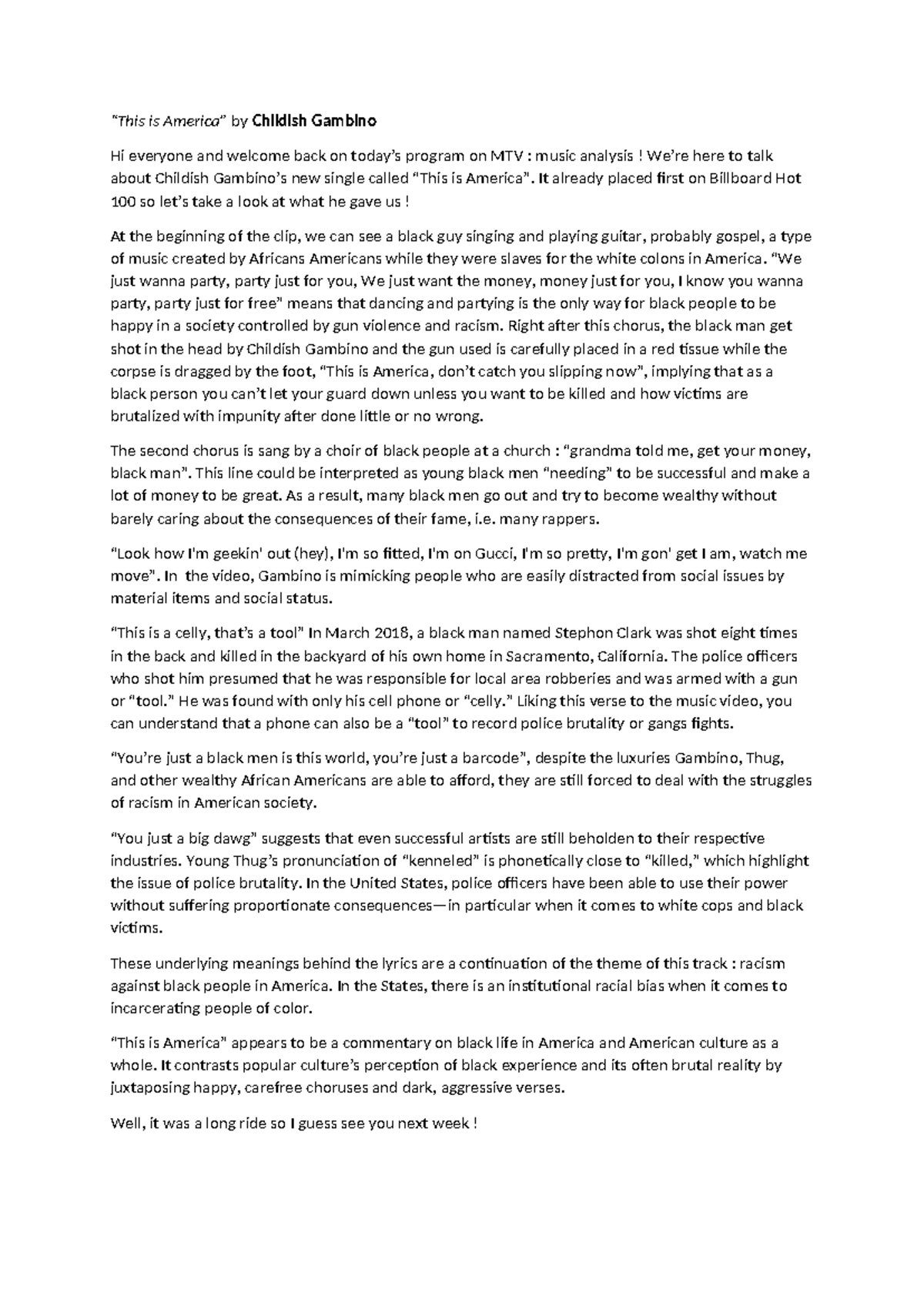 This is America - analysis - “This is America” by Childish Gambino Hi ...