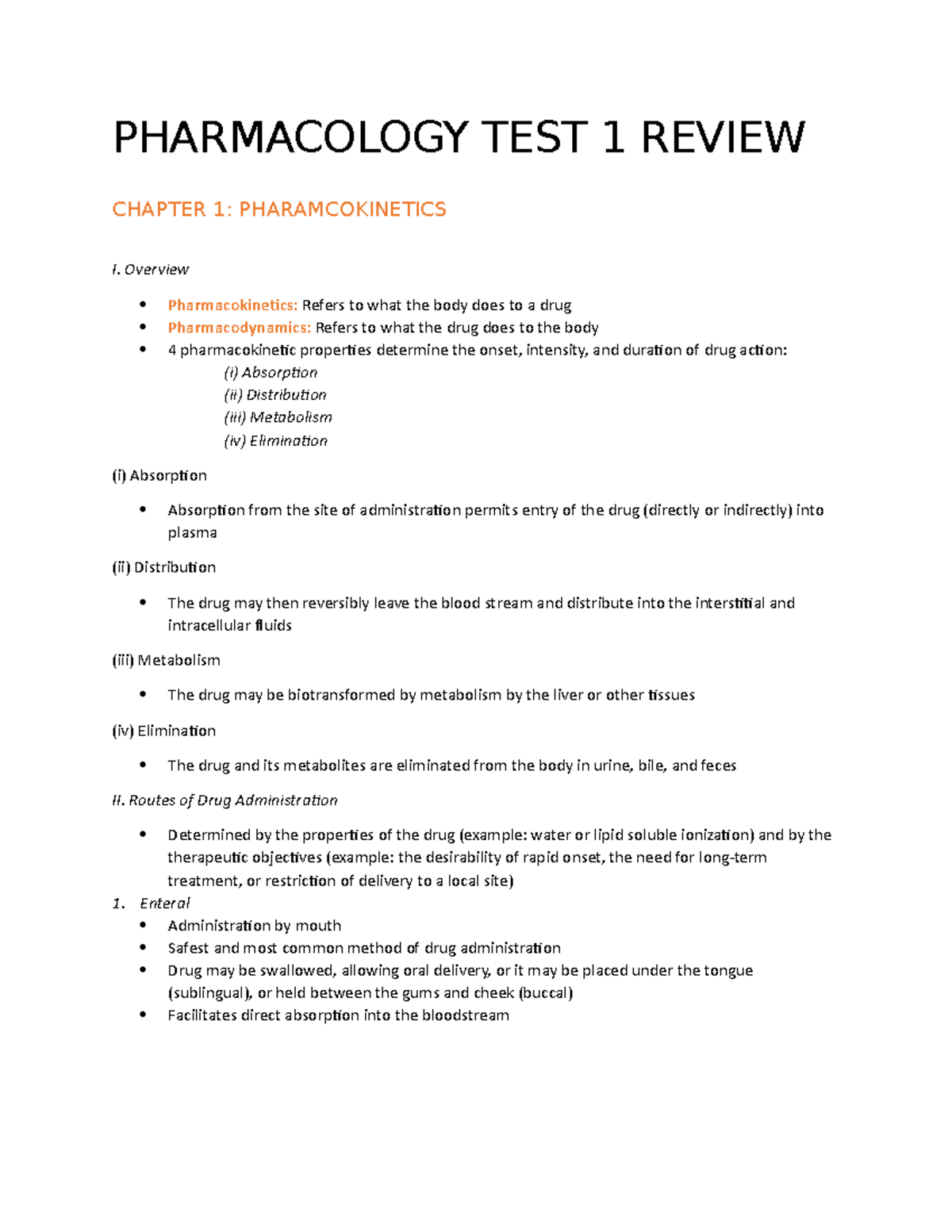 Pharmacology TEST 1 Review - PHARMACOLOGY TEST 1 REVIEW CHAPTER 1 ...