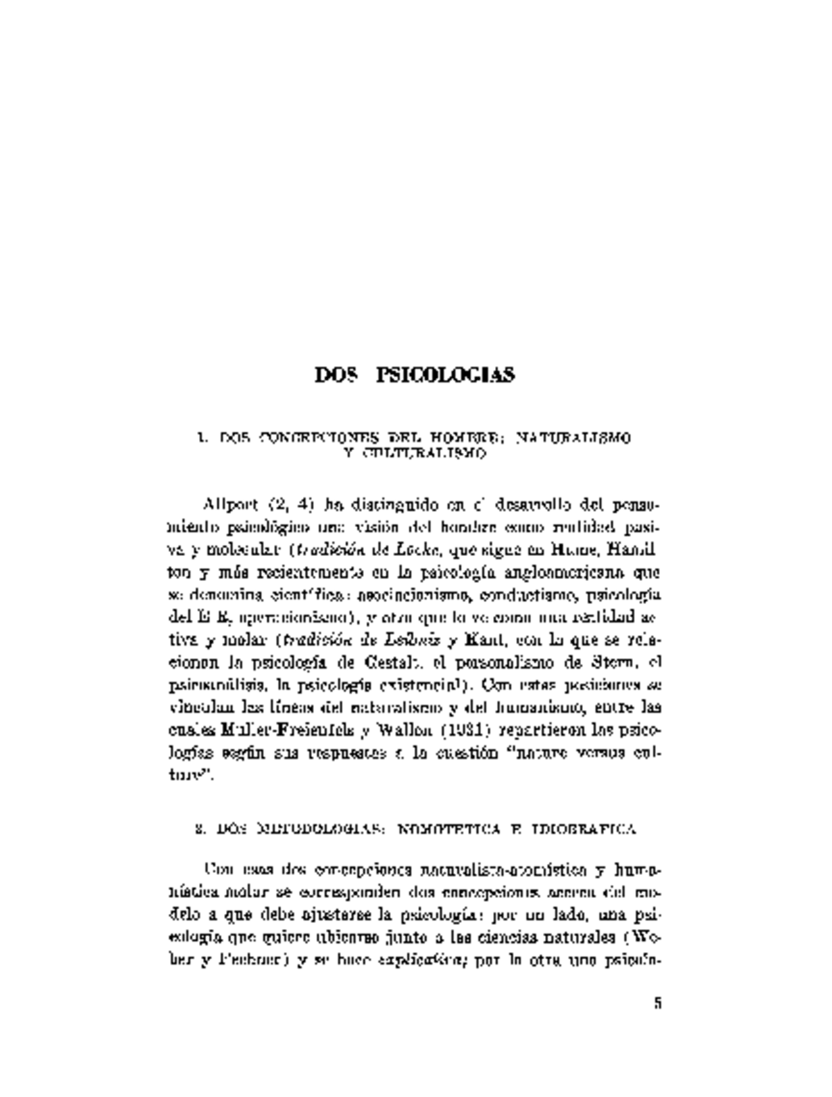 Dos psicologías. Jaime Bernstein - DOS PSICOLOGIAS 1. DOS CONCEPCIONES ...