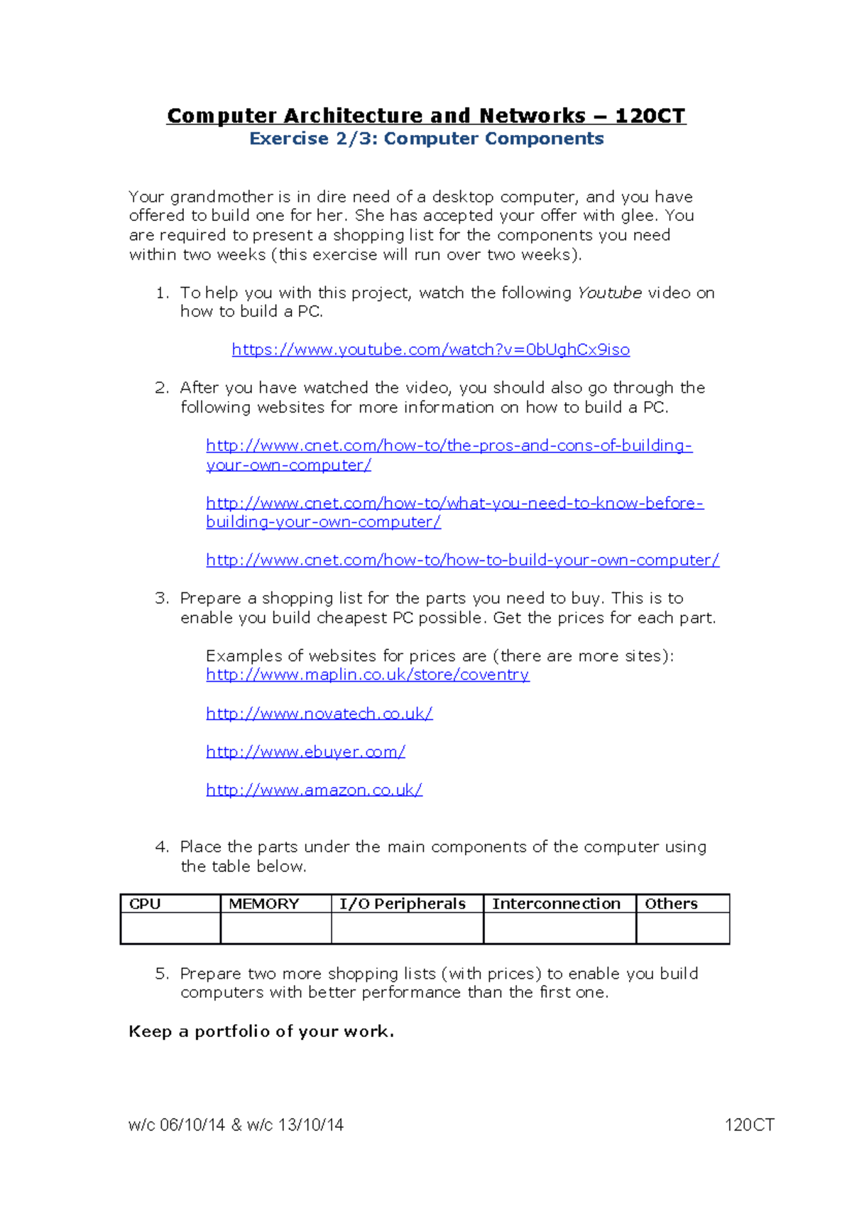 Exercise 2-3 Computer Components - Computer Architecture and Networks ...