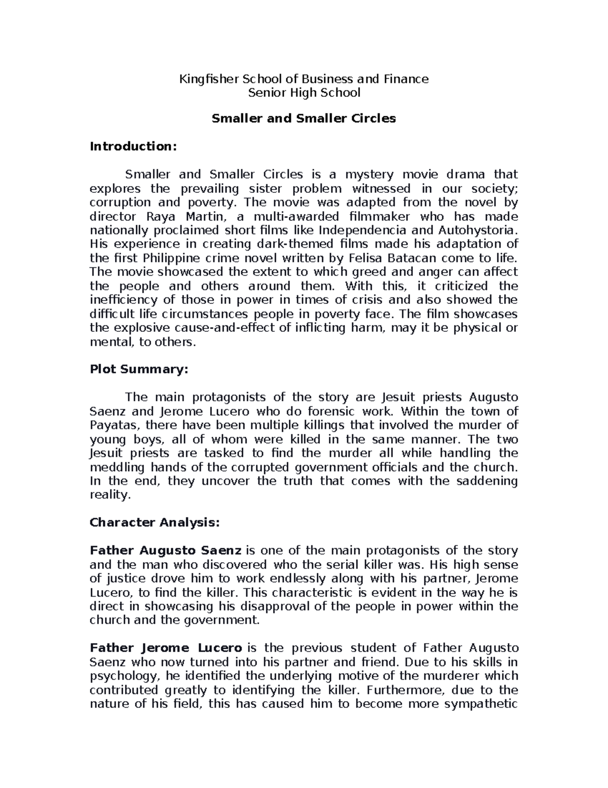 Movie Analysis 21st - Kingfisher School of Business and Finance Senior ...