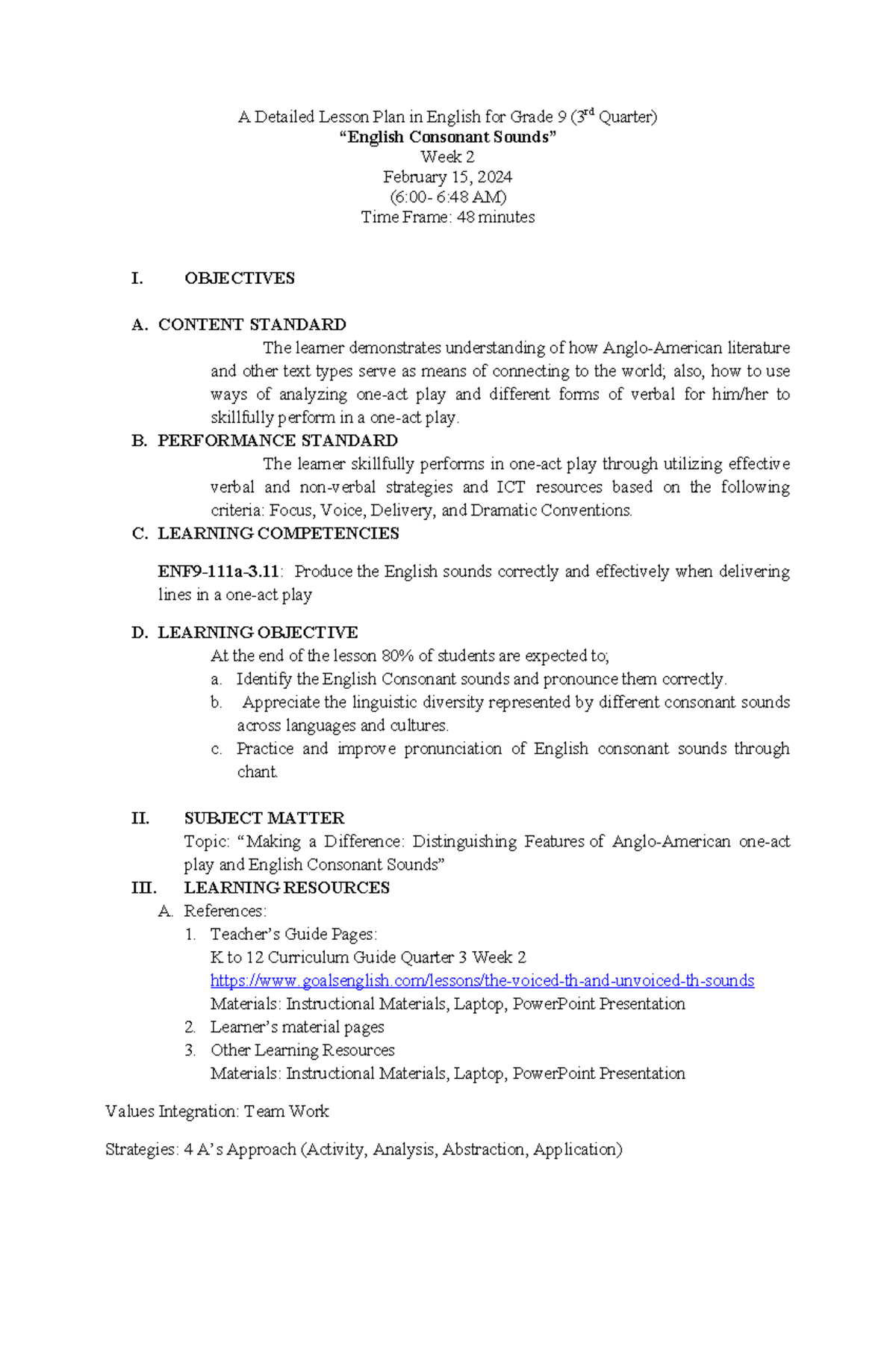 Deataile- Lesson PLAN- WEEK 2 Thursday - A Detailed Lesson Plan in ...