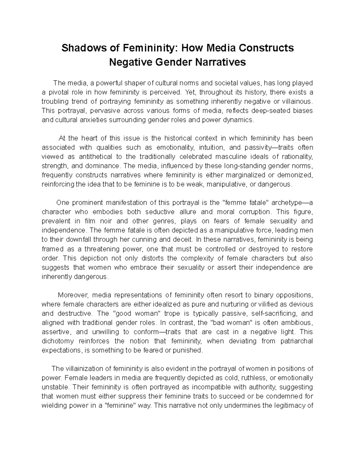 Shadows of Femininity (How Media Constructs Negative Gender Narratives ...