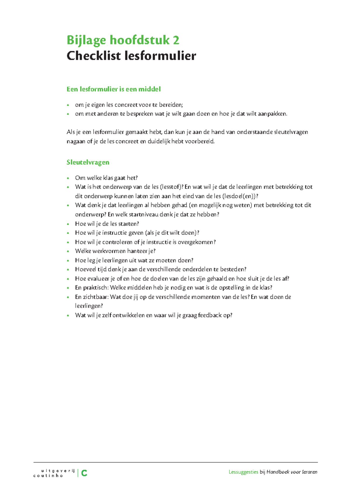 Checklist lesformulier- vakdidaktiek - Lessuggesties bij Handboek voor ...