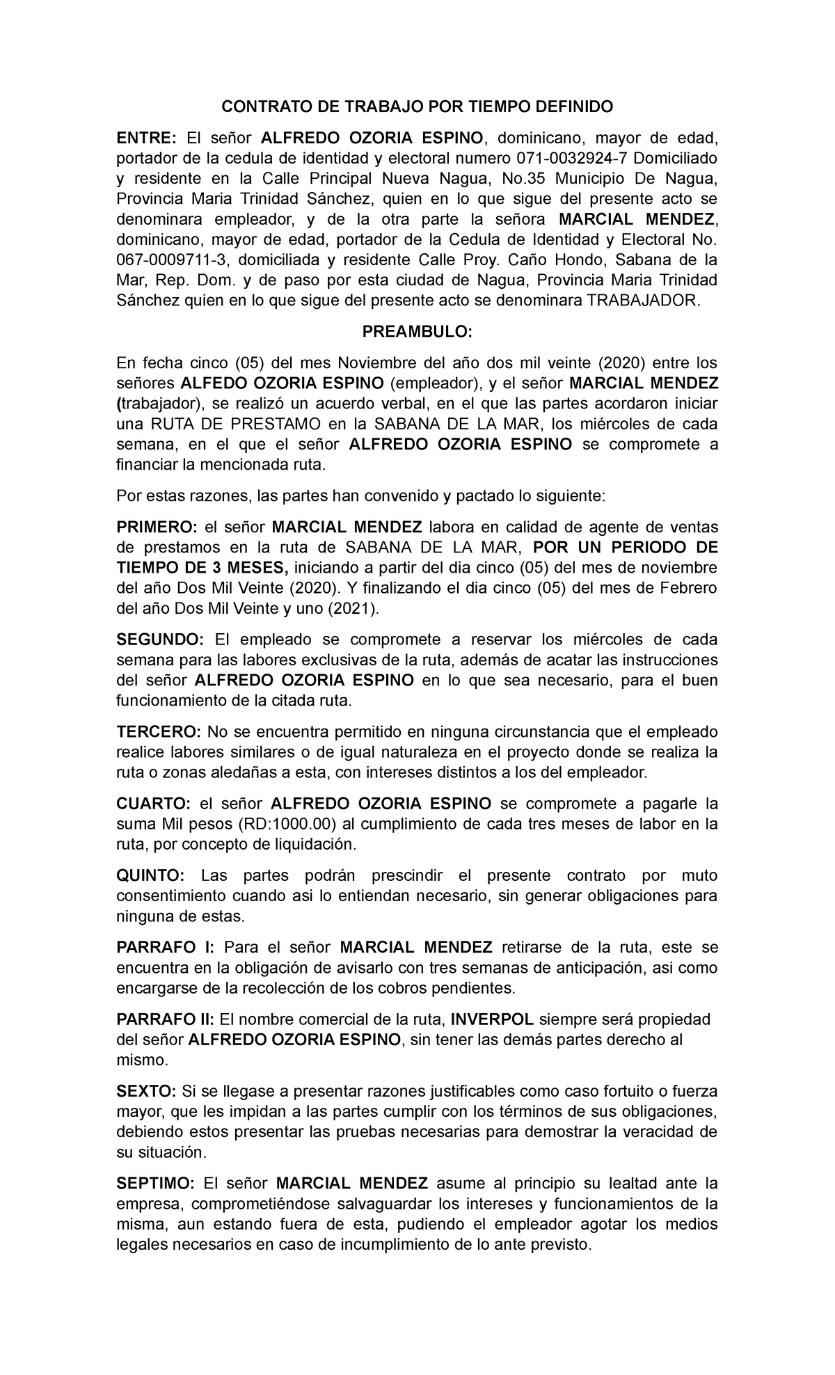 Contrato DE Trabajo POR Tiempo Definido - CONTRATO DE TRABAJO POR ...