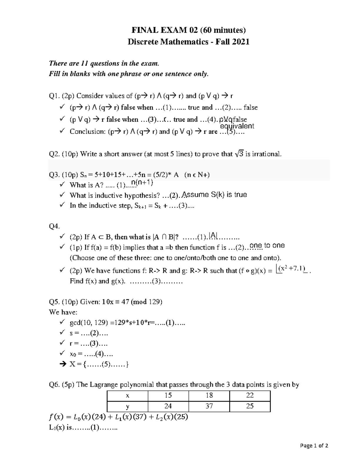 DMA F2021 Final EXAM 02 1 - Page 1 of 2 FINAL EXAM 02 (60 minutes ...
