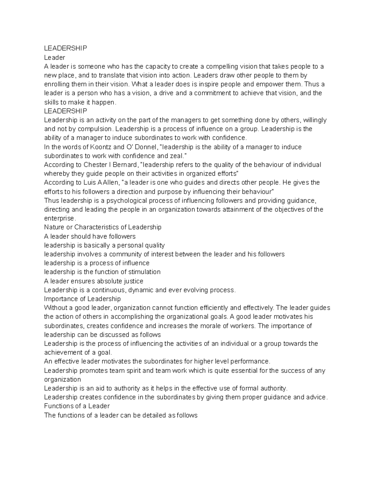 Leadership-1 - Business management lecture notes - LEADERSHIP Leader A ...