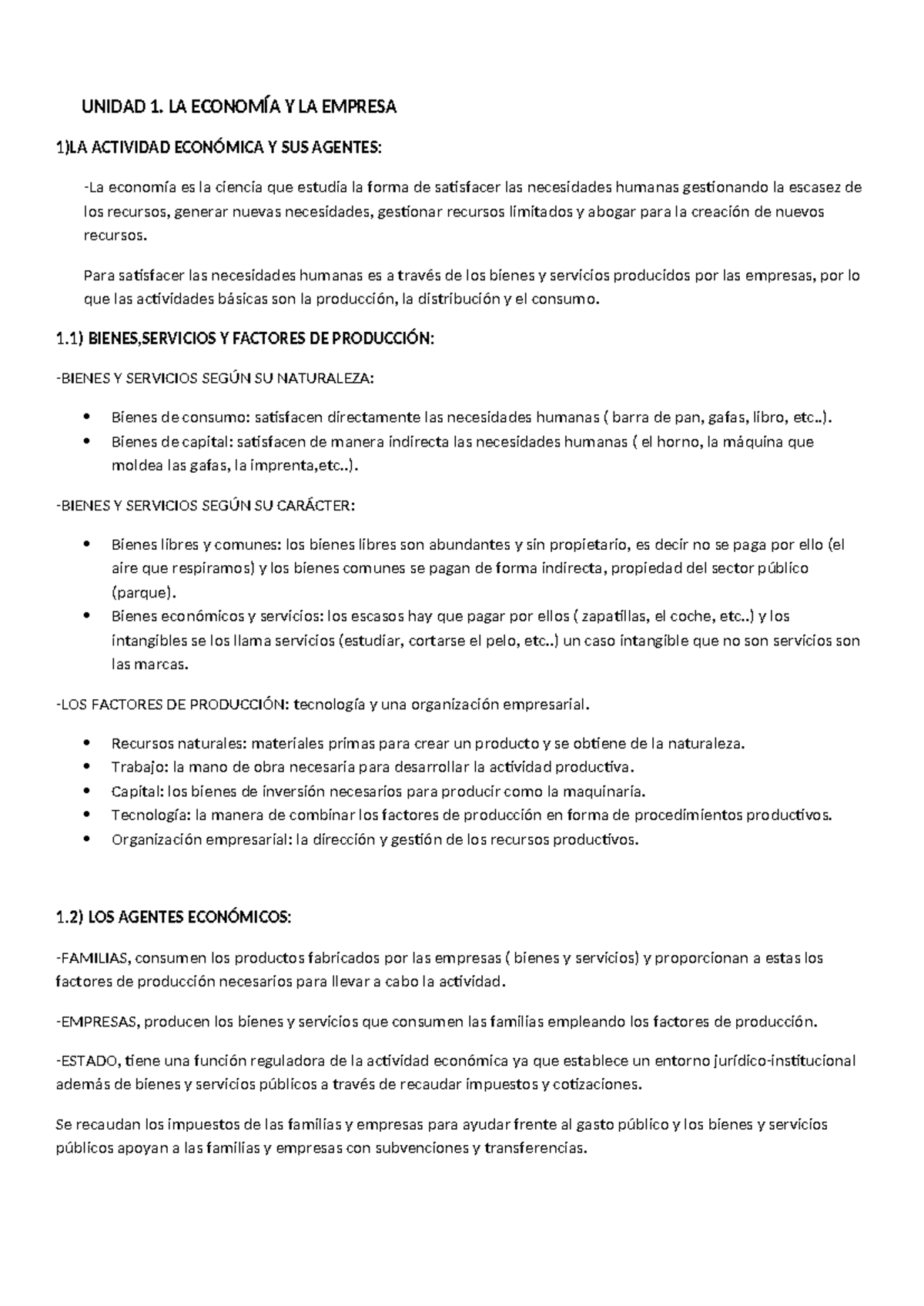 LA Actividad Económica Y SUS Agentes - UNIDAD 1. LA ECONOMÍA Y LA ...