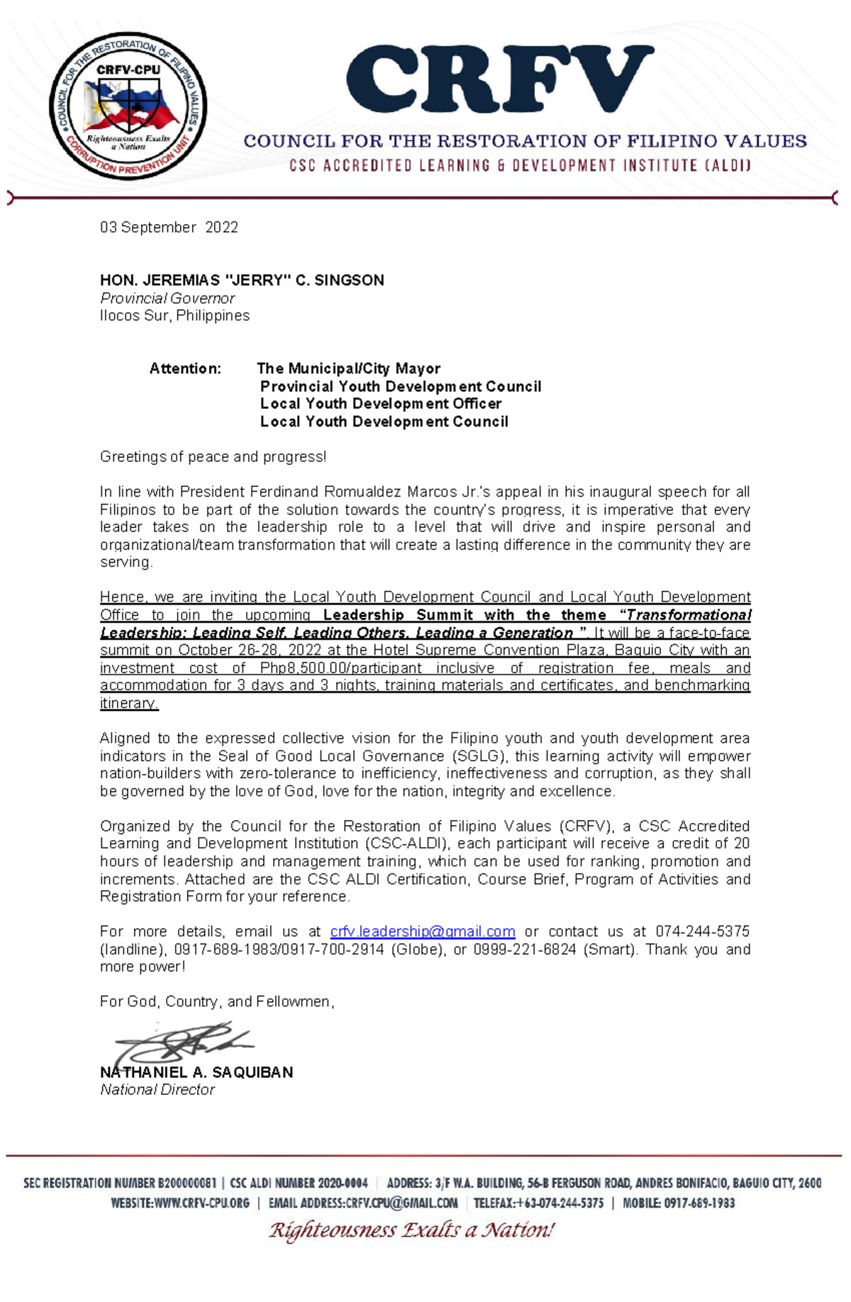 Leadership-Summit Invitation Ilocos-Sur-2 - 03 September 2022 HON ...