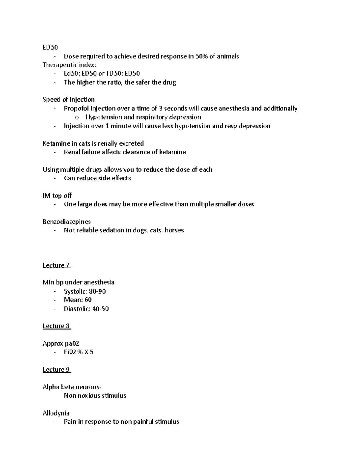 Pain response - pain reception - ED Dose required to achieve desired ...