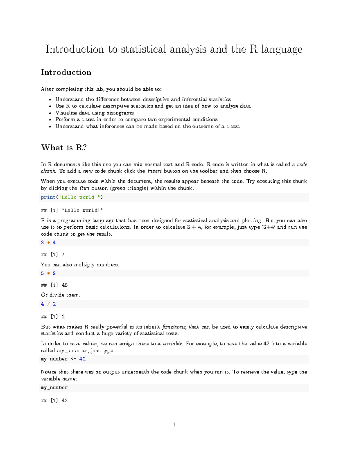 Research Methods laboratory 109 109 G - Introduction to statistical ...