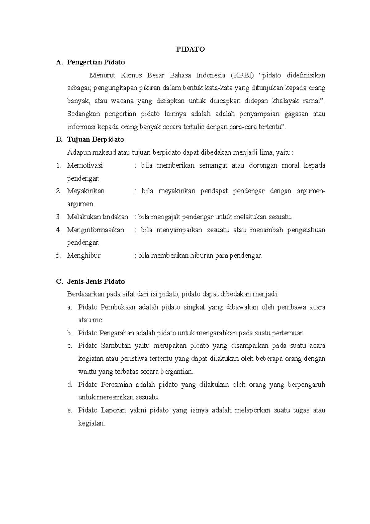 Pidato - PIDATO A. Pengertian Pidato Menurut Kamus Besar Bahasa ...
