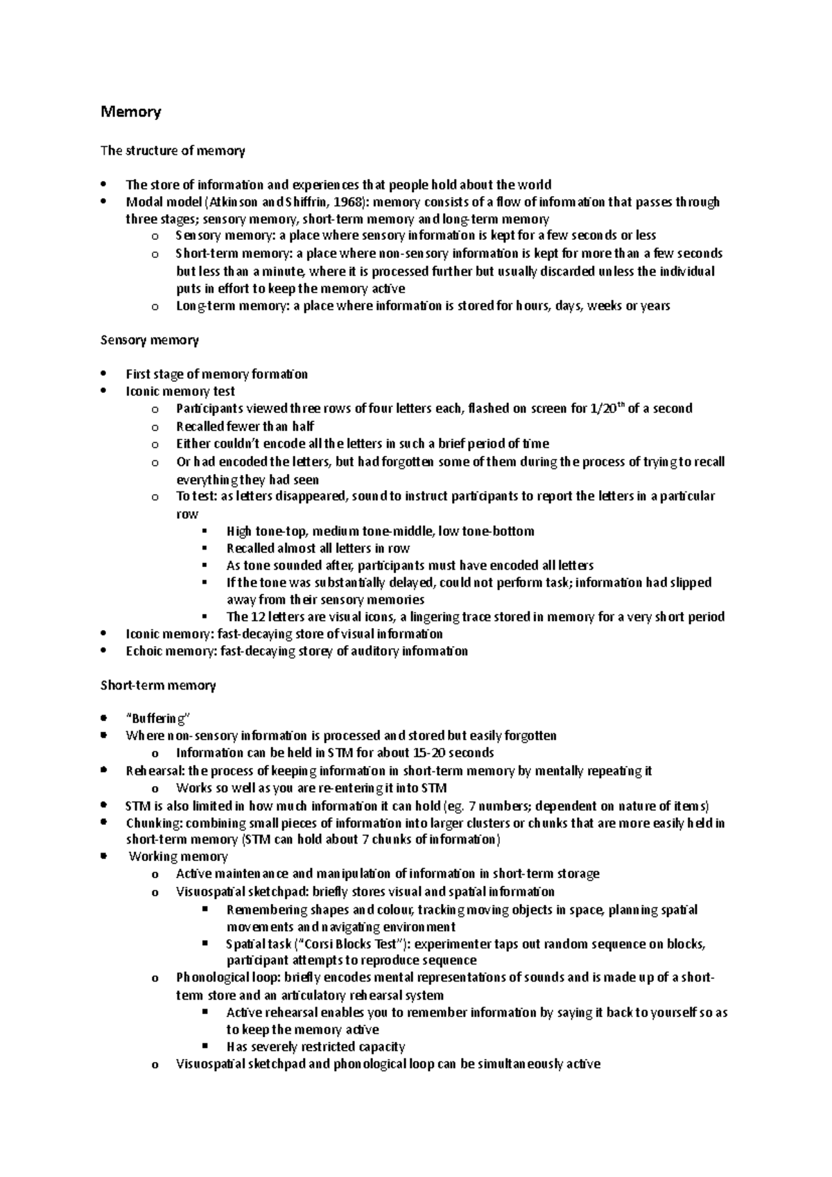 Memory - Memory The structure of memory The store of information and ...