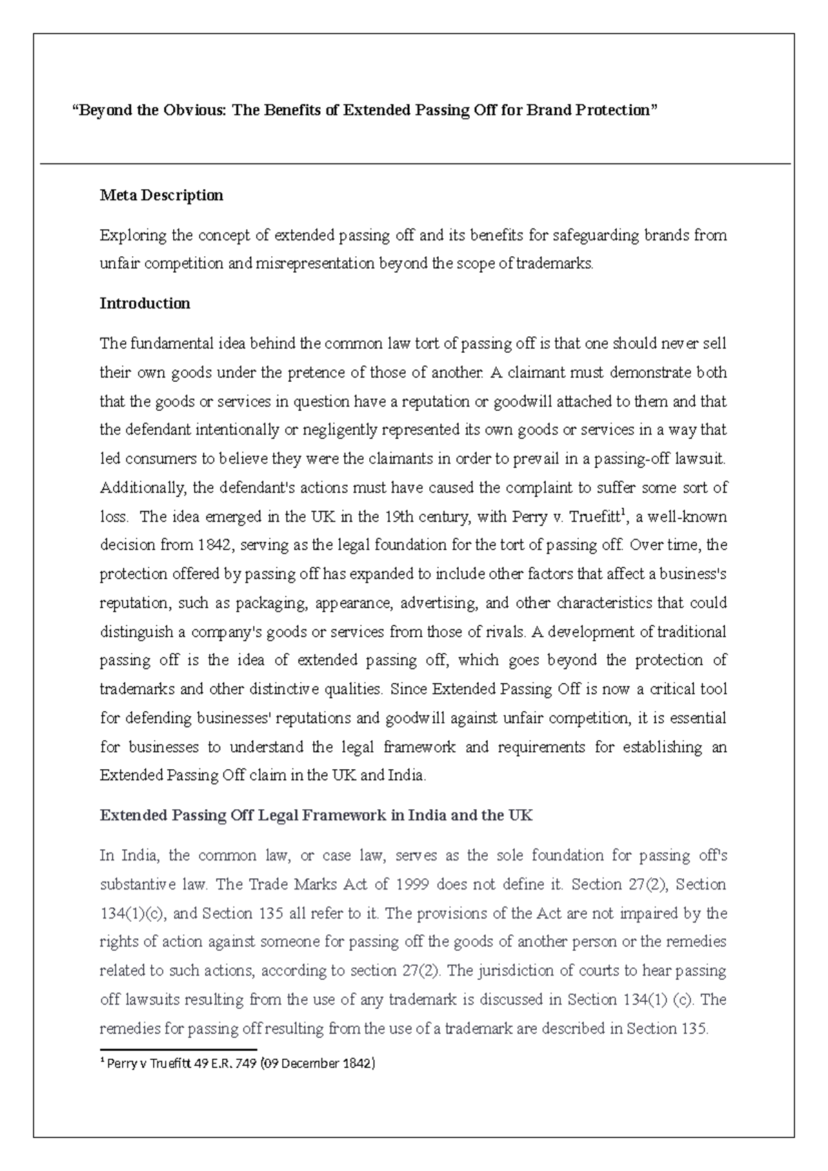 Blog extended passing off - Introduction The fundamental idea behind ...