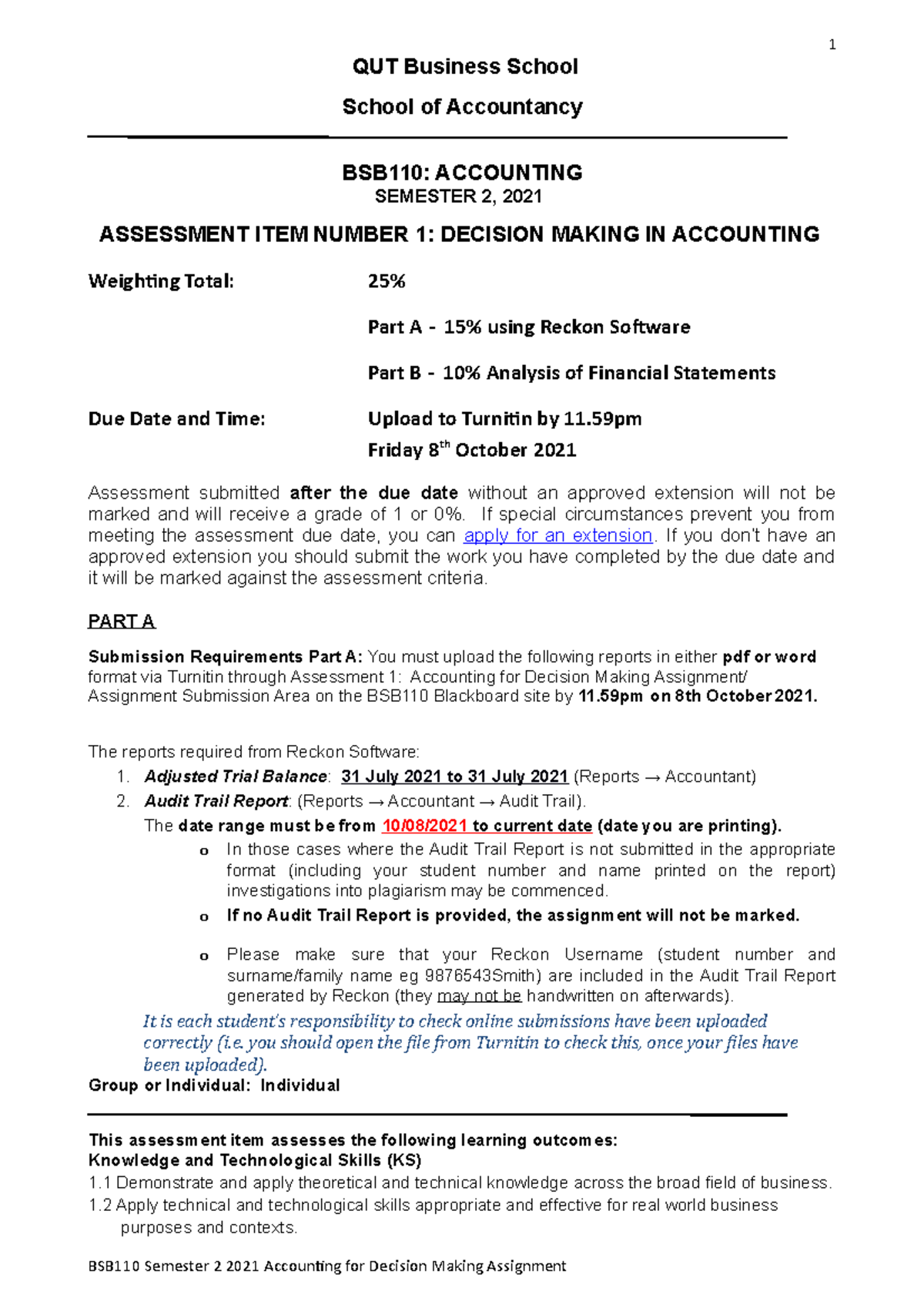 Accounting - Assignment 2 Task - QUT Business School School of ...