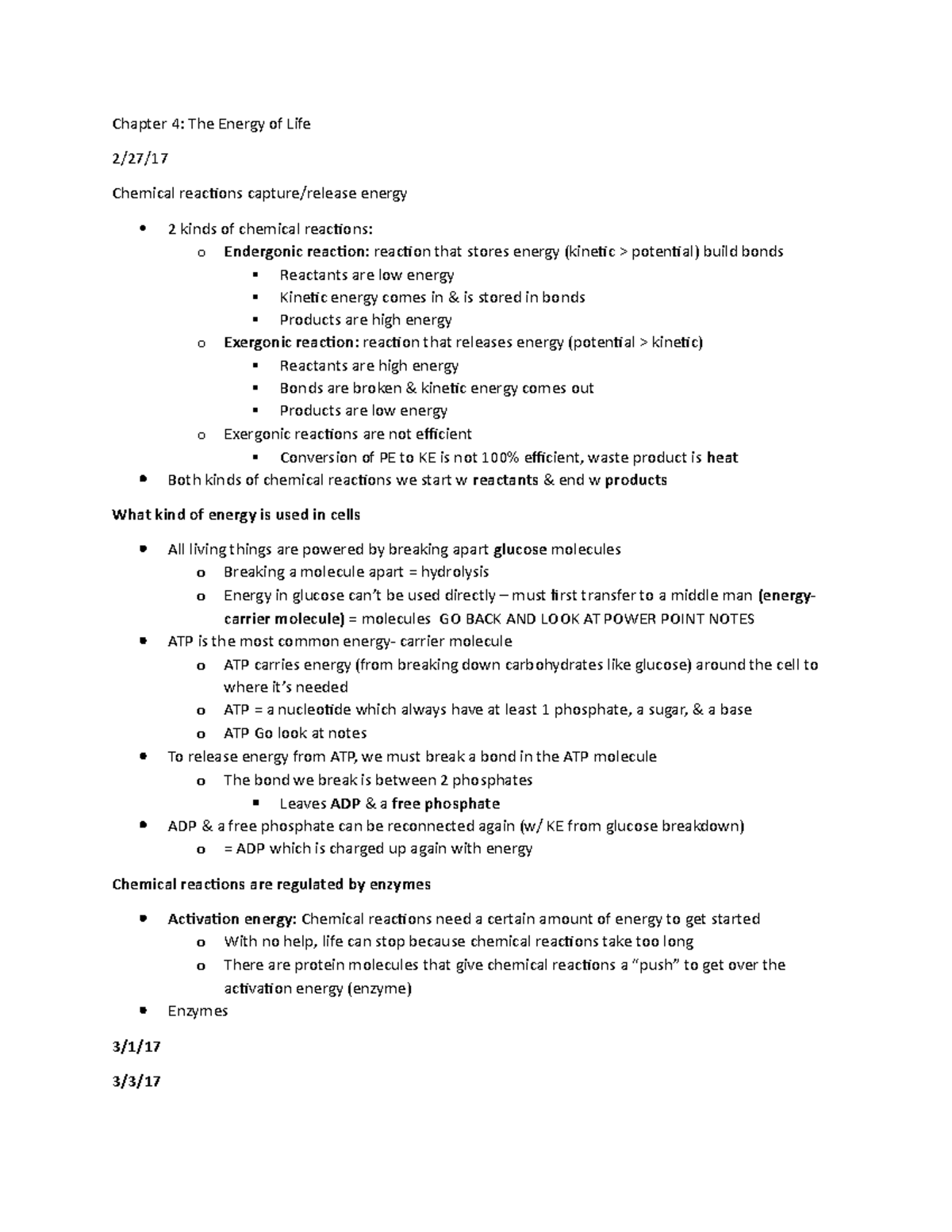 Chapter 4 - notes4 - Chapter 4: The Energy of Life 2/27/ Chemical ...