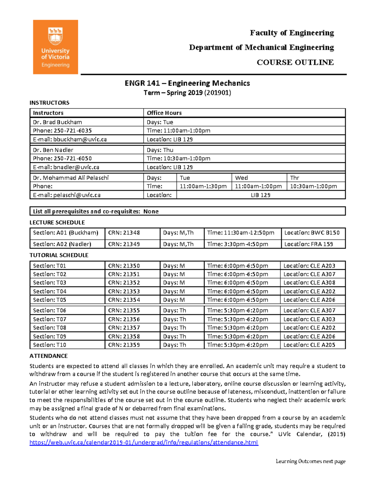 ENGR 141 Class Outline (10) - Faculty of Engineering Department of ...