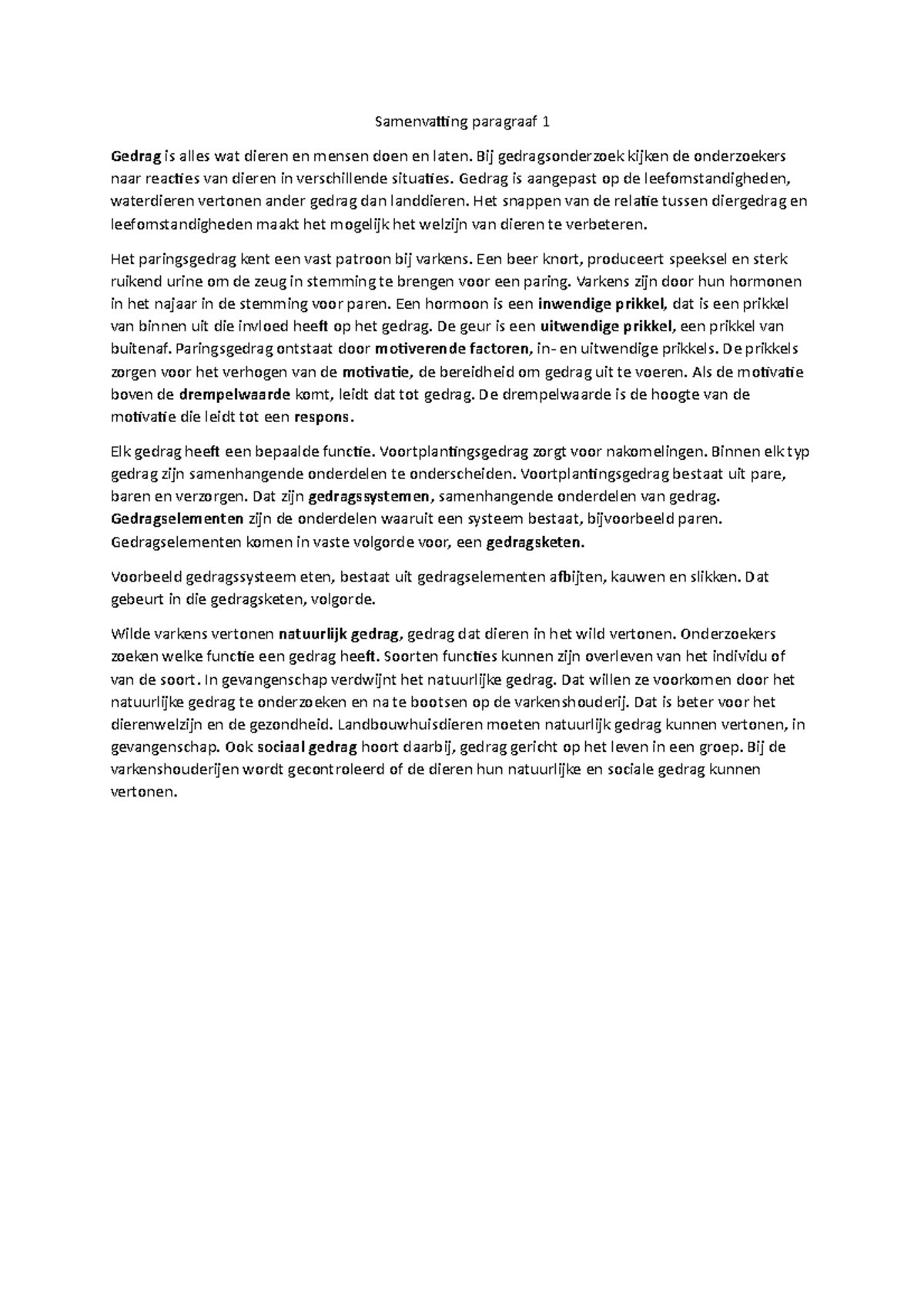 Paragraaf 1 - aaa - Samenvatting paragraaf 1 Gedrag is alles wat dieren ...