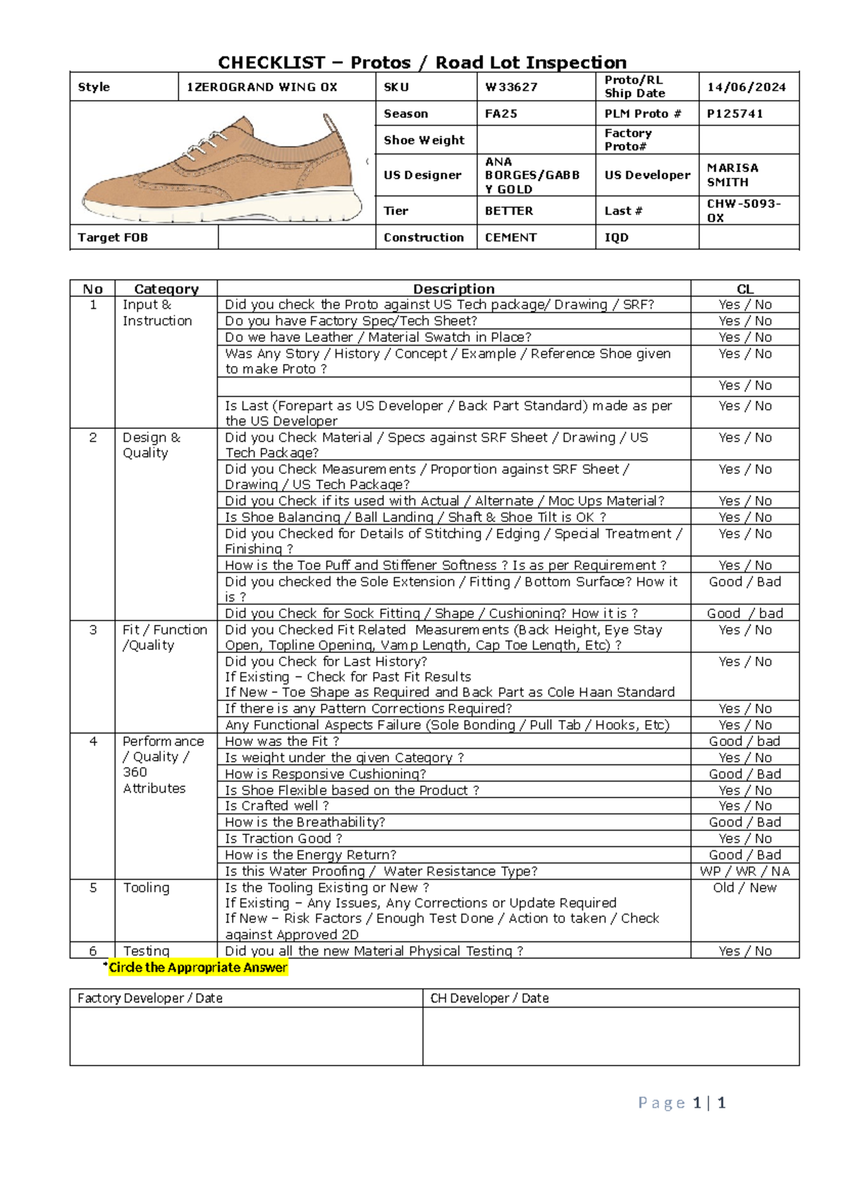 2) Check List - Proto Inspection - 18-Oct-20 - CHECKLIST – Protos ...