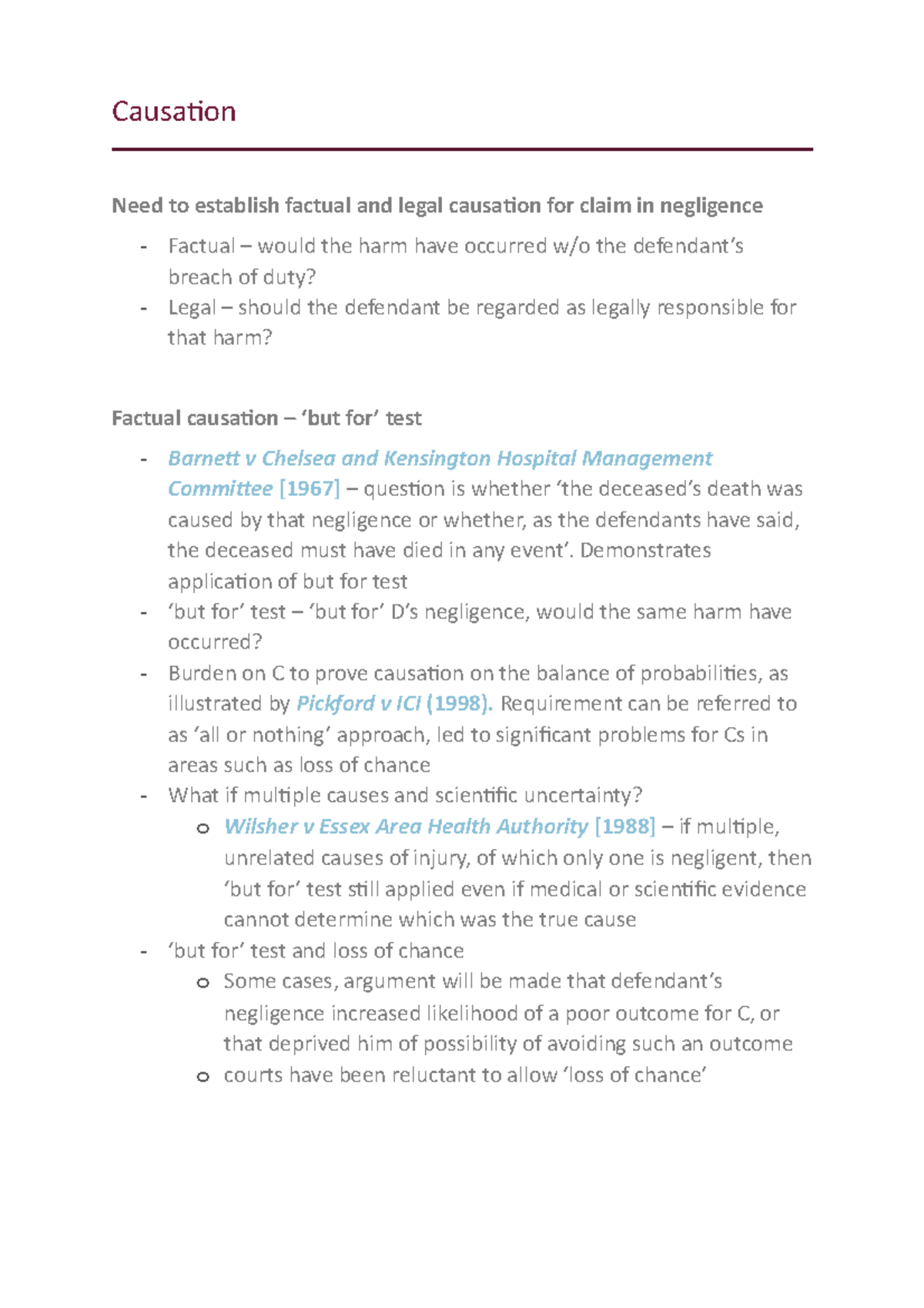Causation - Causation Need to establish factual and legal causation for ...