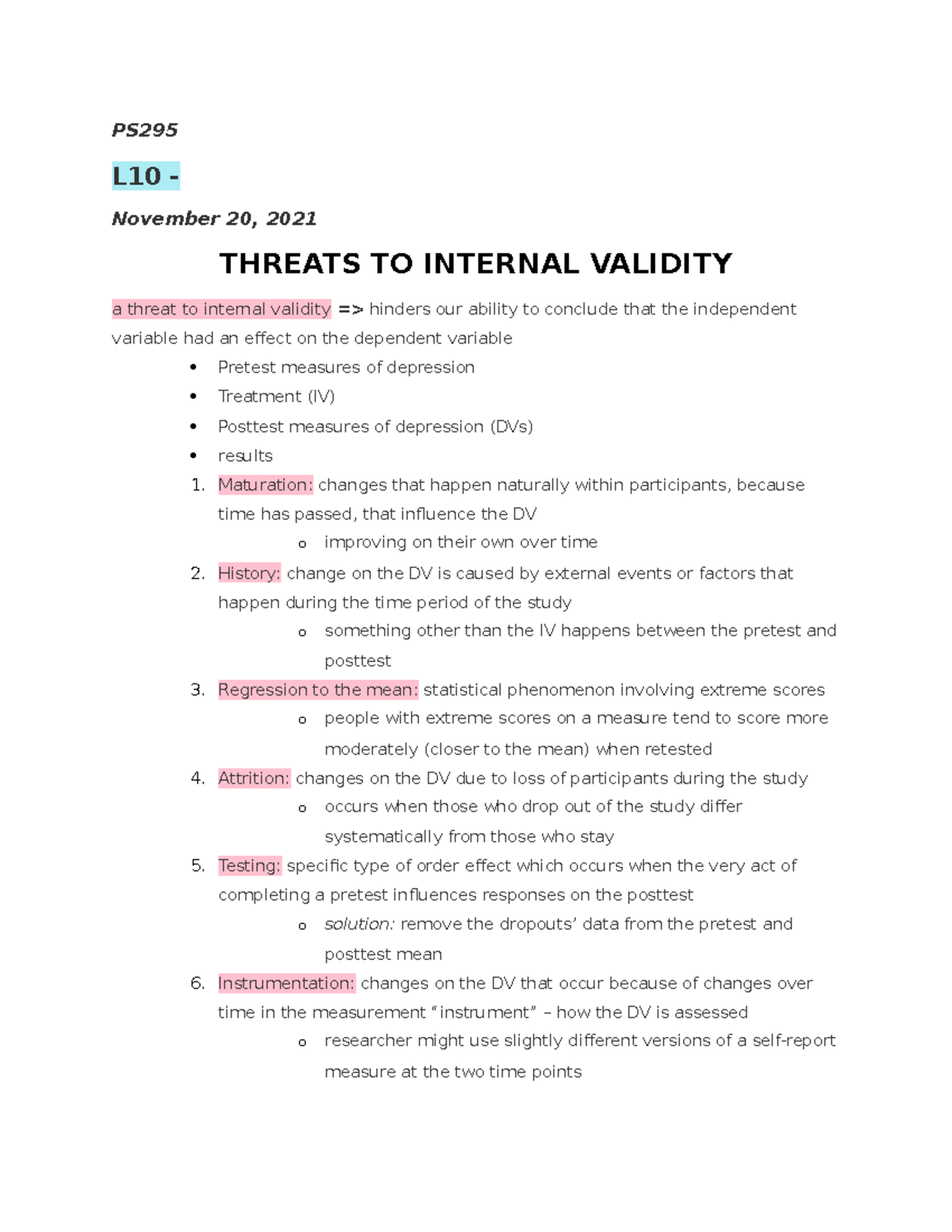 Threats to Internal Validity in Research Studies - Studocu