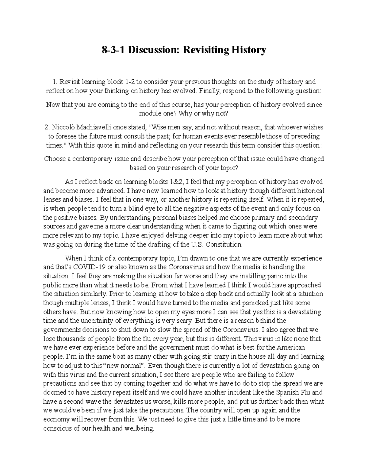 8-3-1 Discussion Revisiting History - 8-3-1 Discussion: Revisiting ...