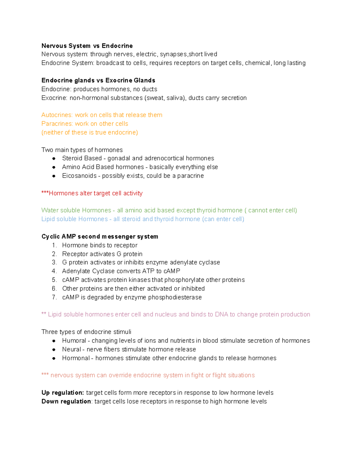 Endocrine Study Guide - Notes for exam - Nervous System vs Endocrine ...