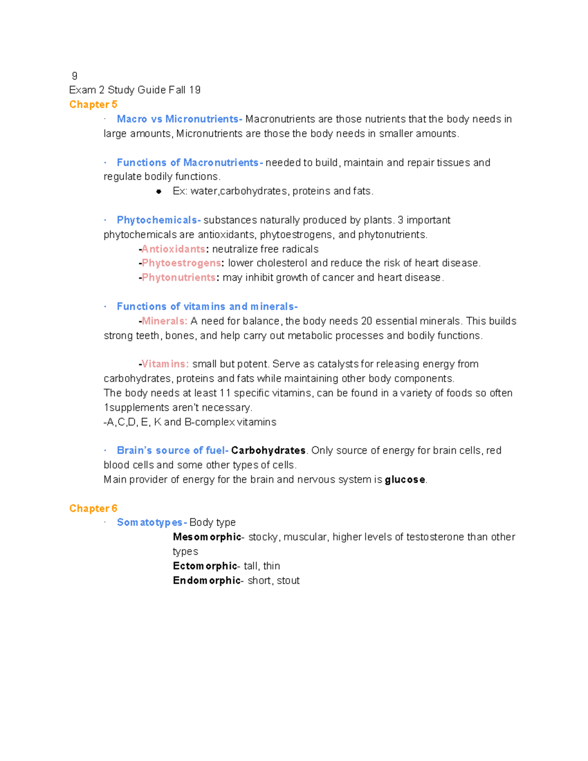 HSCI 120 | Exam #2 Study Guide - 9 Exam 2 Study Guide Fall 19 Chapter 5 ...