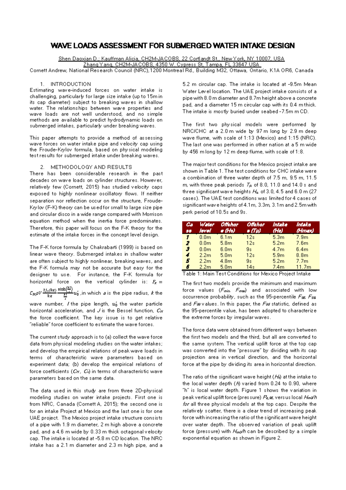 Plynett@tamu - WAVE LOADS ASSESSMENT FOR SUBMERGED WATER INTAKE DESIGN ...