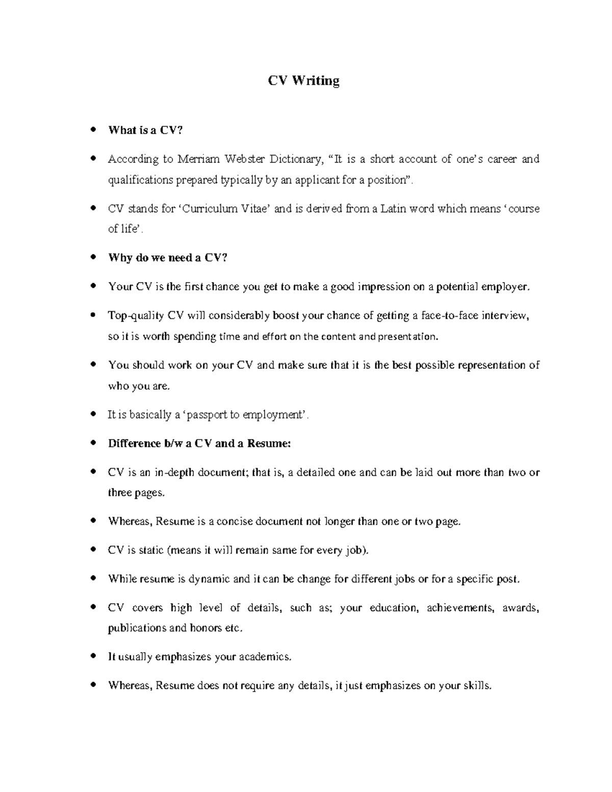 CV Writing - What is and how to make cv full details in this notes - CV ...