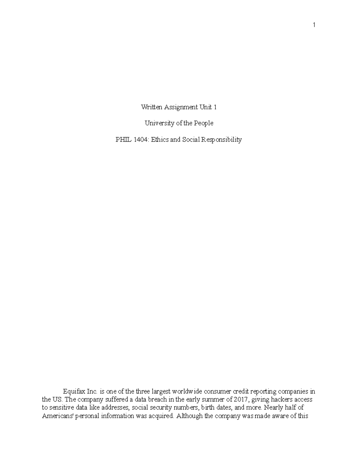 Phil 1404 Written Assignment Unit 1Phil 1404 Written Assignment Unit 1 ...