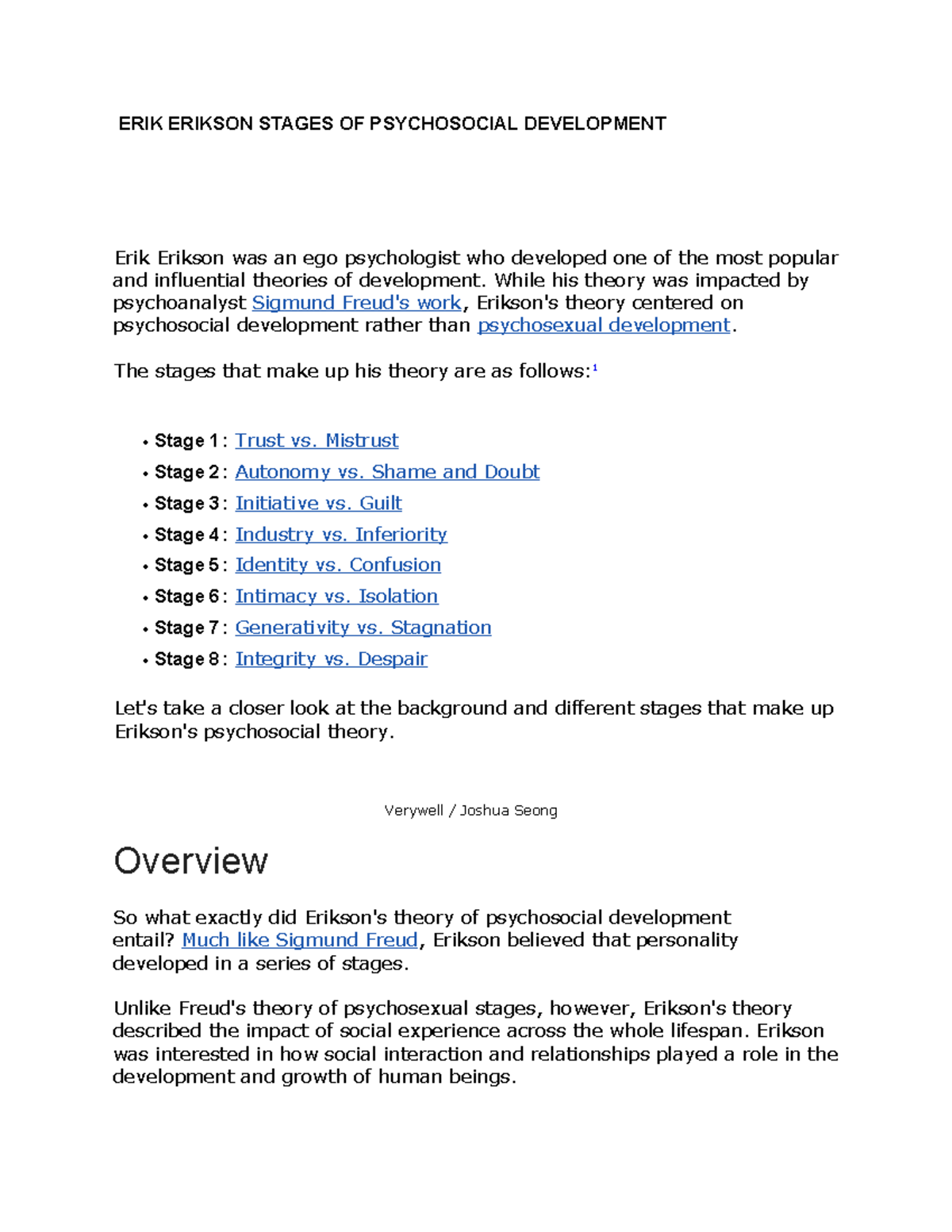 ERIK Erikson Stages OF Psychosocial Development - ERIK ERIKSON STAGES ...
