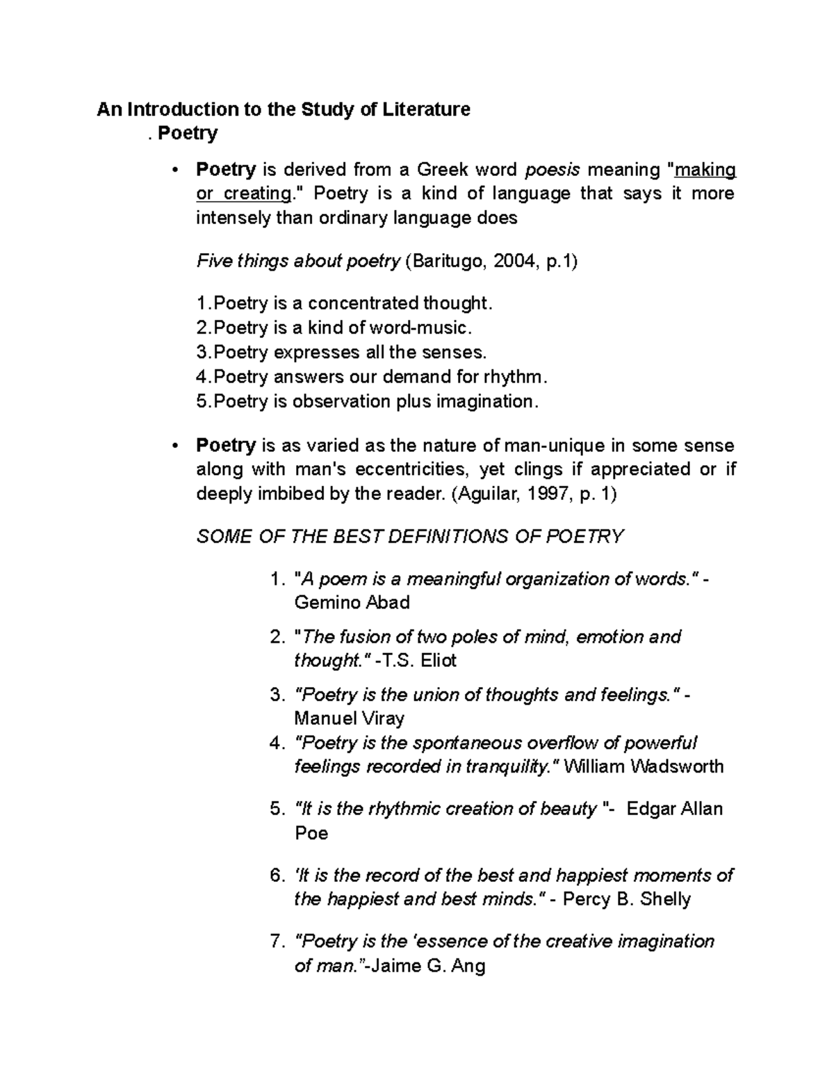 An Introduction to the Study of Literature - Poetry - Poetry is derived ...