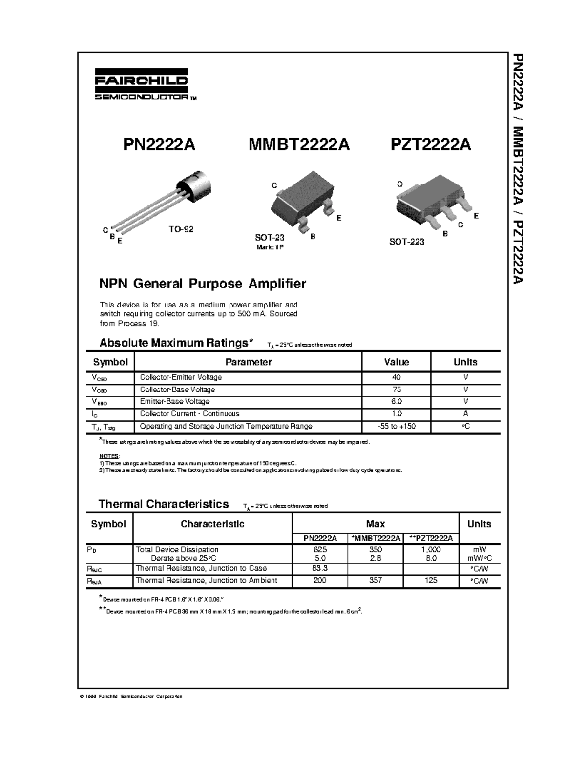 PN2222A Fairchild - datasheet - NPN General Purpose Amplifier This ...