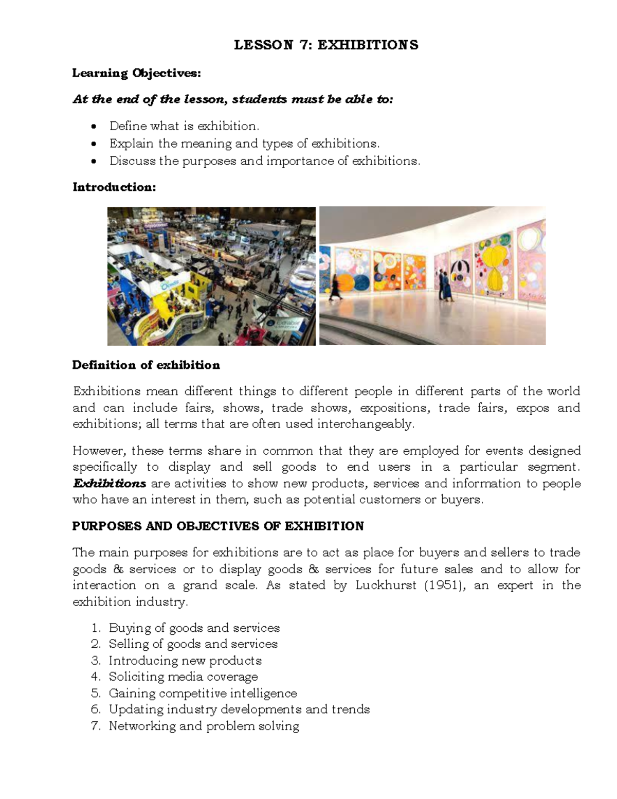 Lesson 7- Exhibitions - zvcnbzcgn - LESSON 7: EXHIBITIONS Learning ...