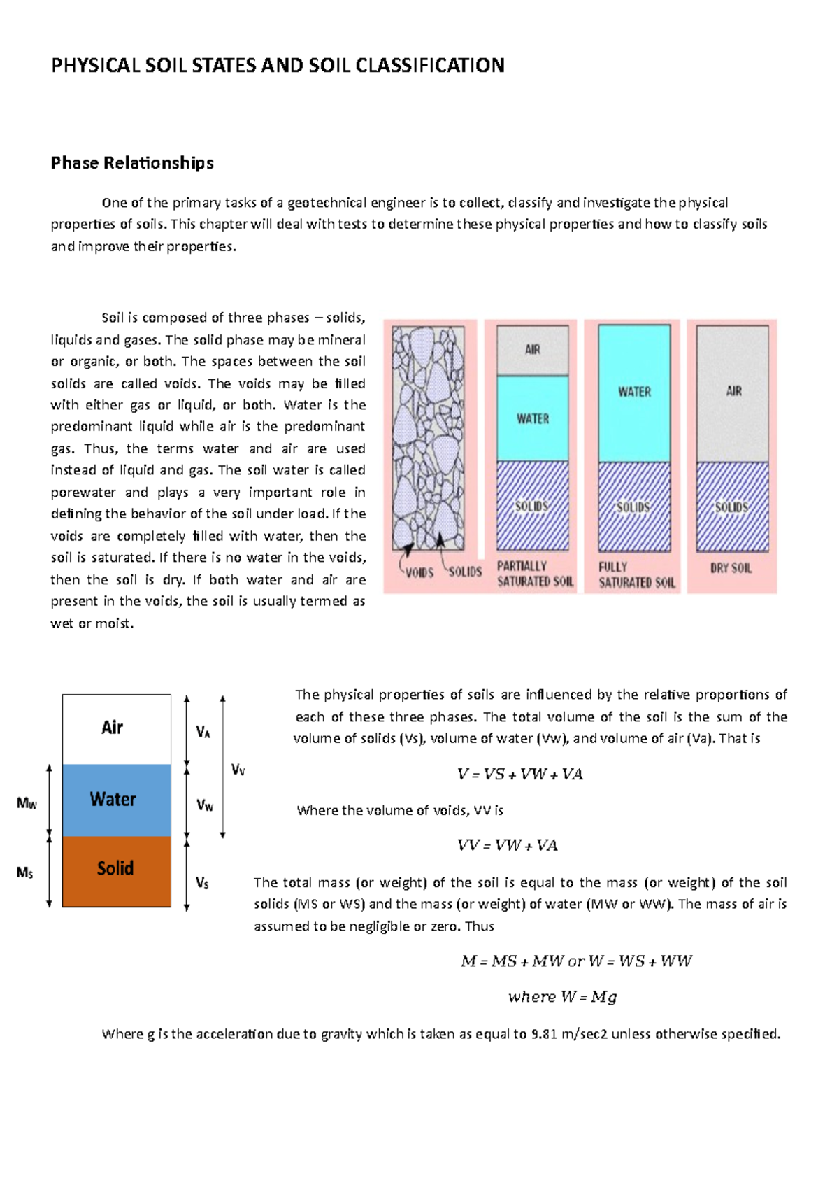 Physical SOIL States AND SOIL Classification - PHYSICAL SOIL STATES AND ...