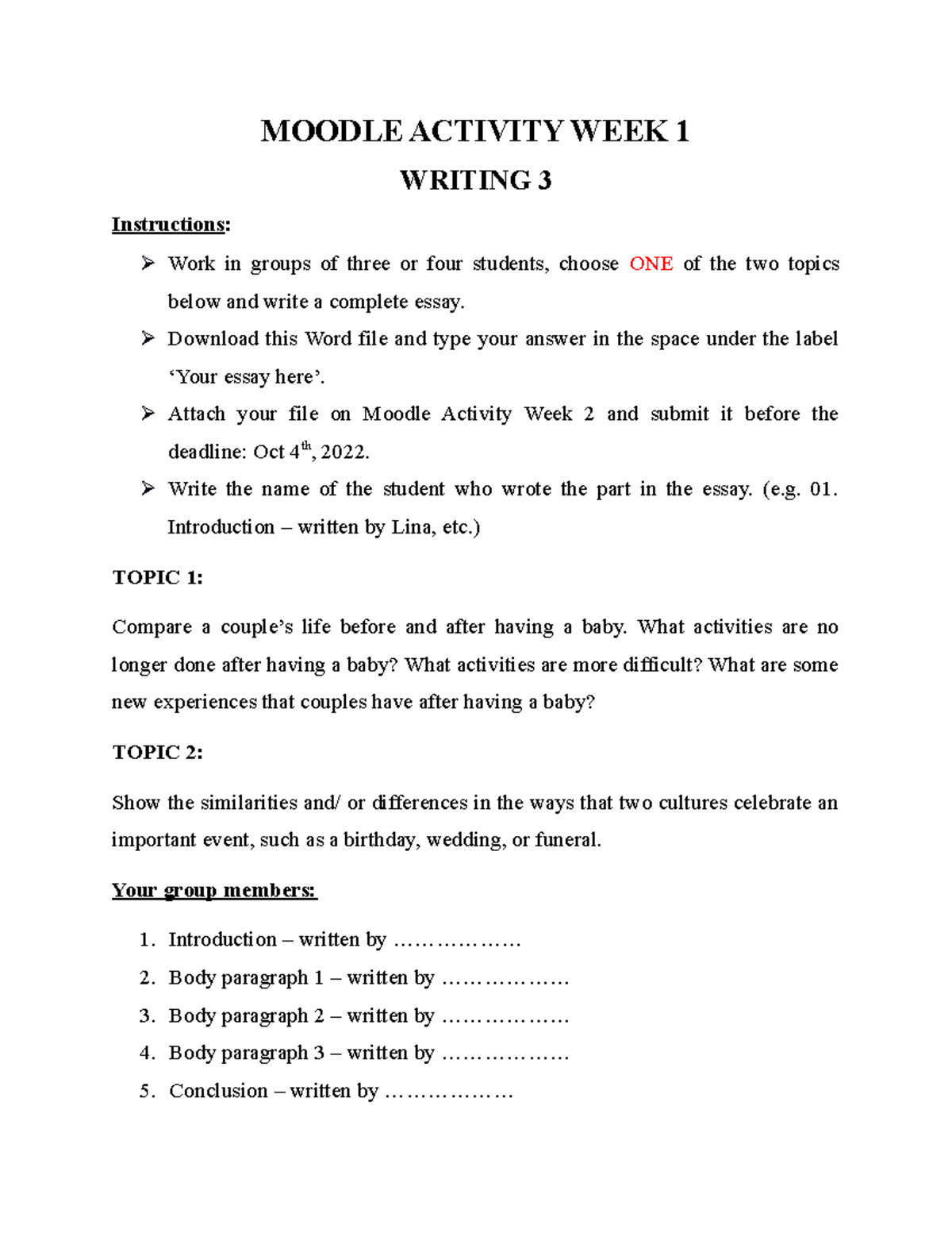 Moodle Activity WEEK 2 - MOODLE ACTIVITY WEEK 1 WRITING 3 Instructions ...