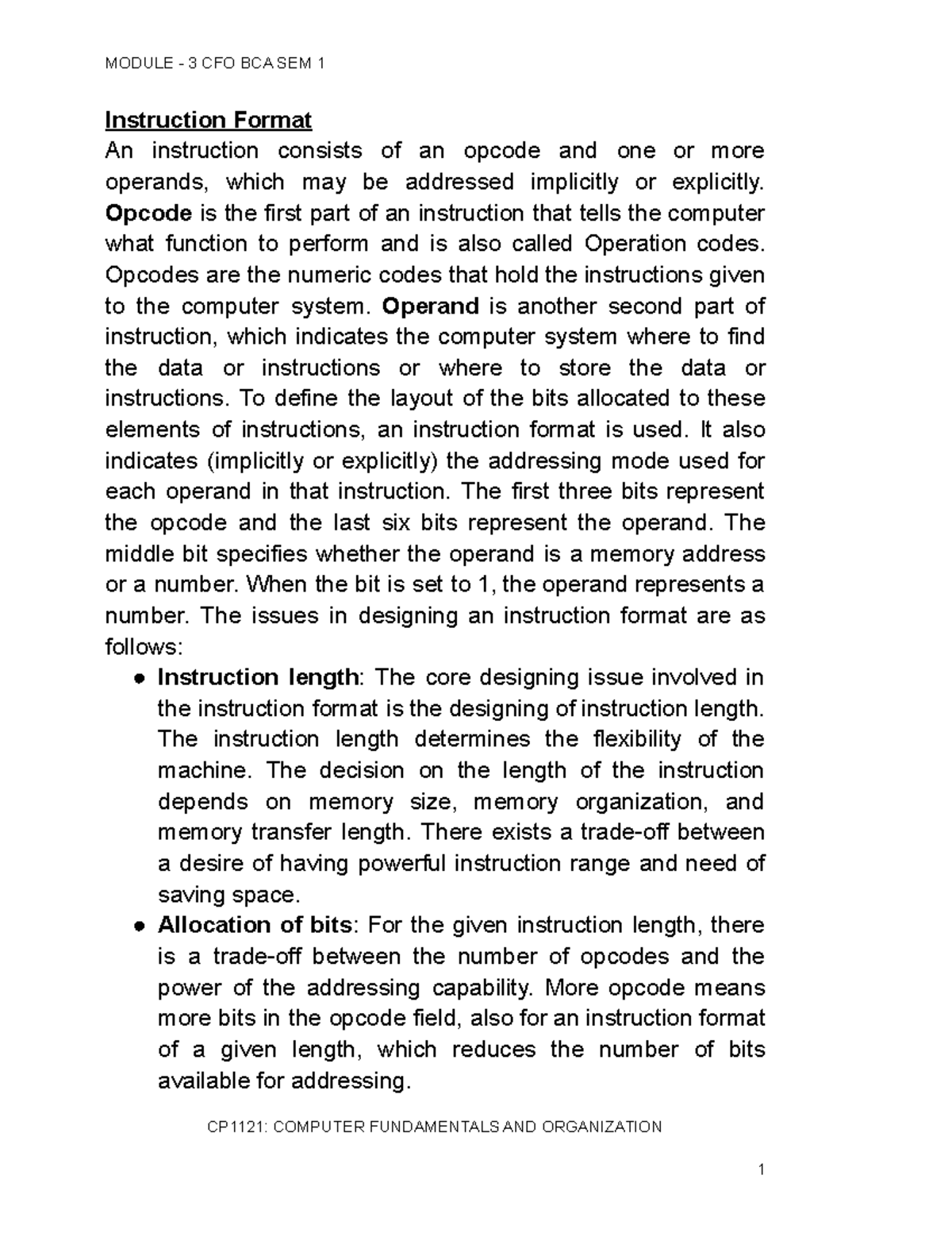 Module 3 CFO SEM1 BCA - Computer fundamental amd organization notes ...