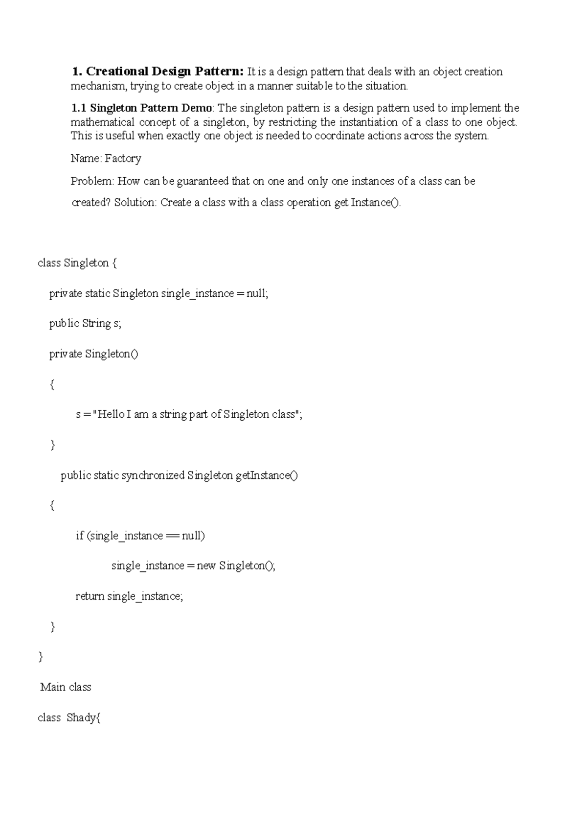 OOAD Lab3 - notes - 1. Creational Design Pattern: It is a design ...