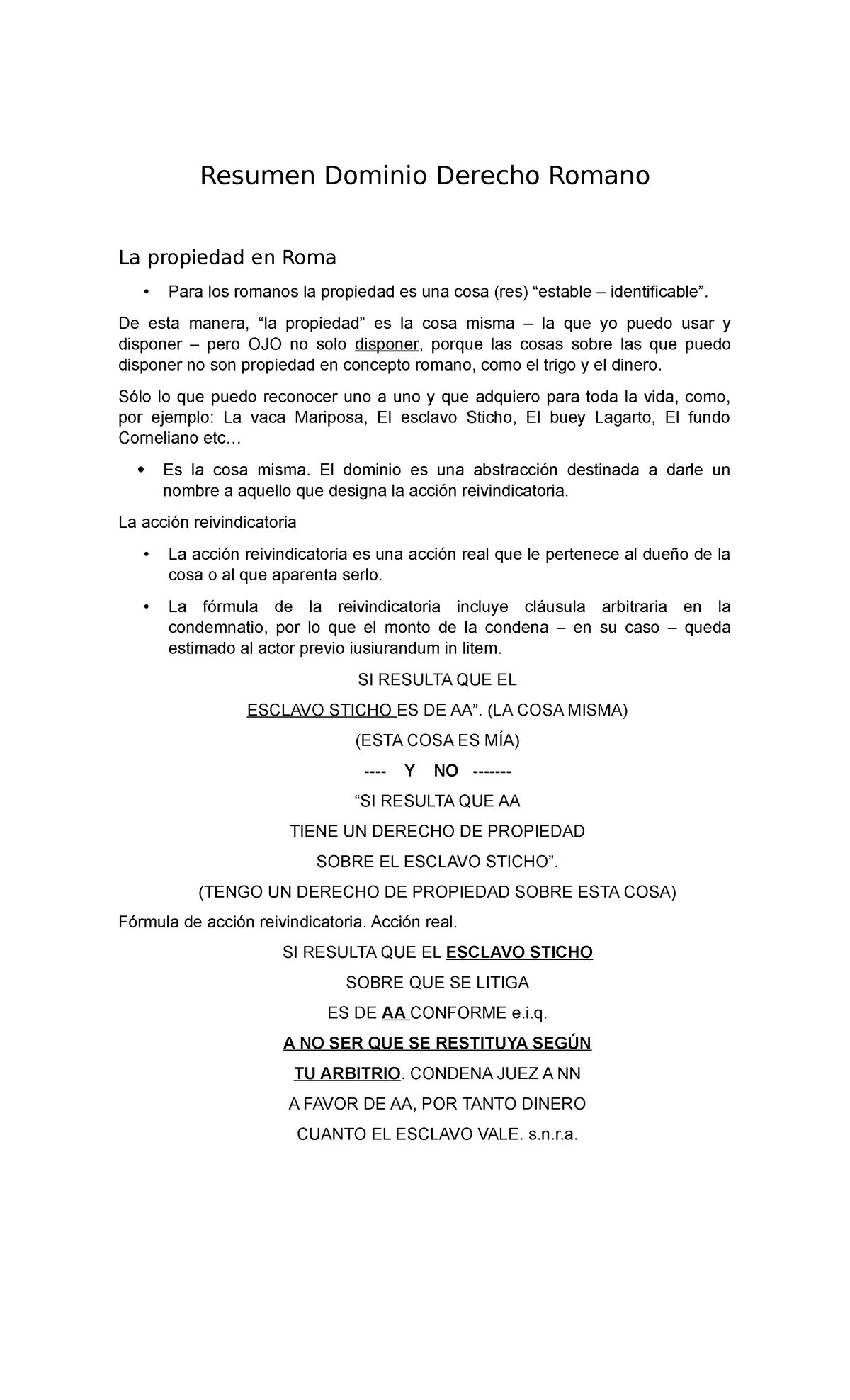Resumen de Dominio - Resumen Dominio Derecho Romano La propiedad en ...