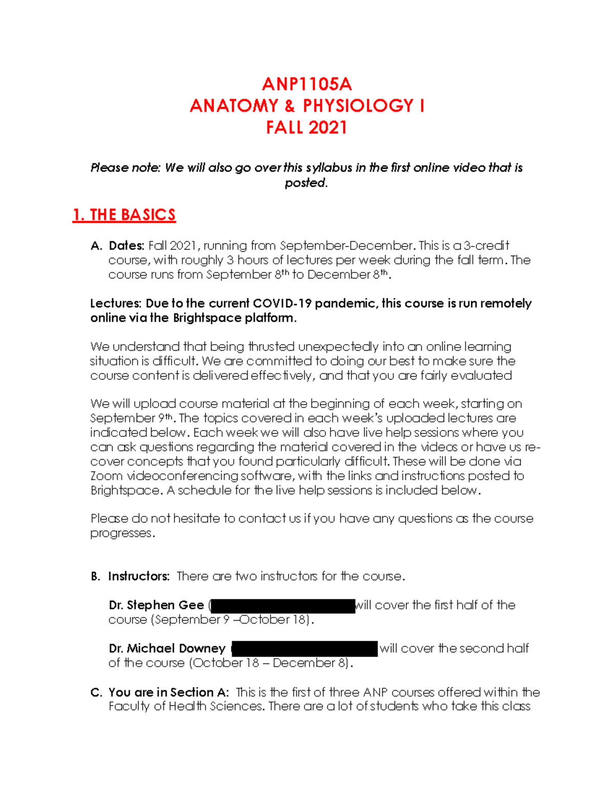 Syllabus Version 2 ANP1105 A Fall 2021 - ANP1105A ANATOMY & PHYSIOLOGY ...