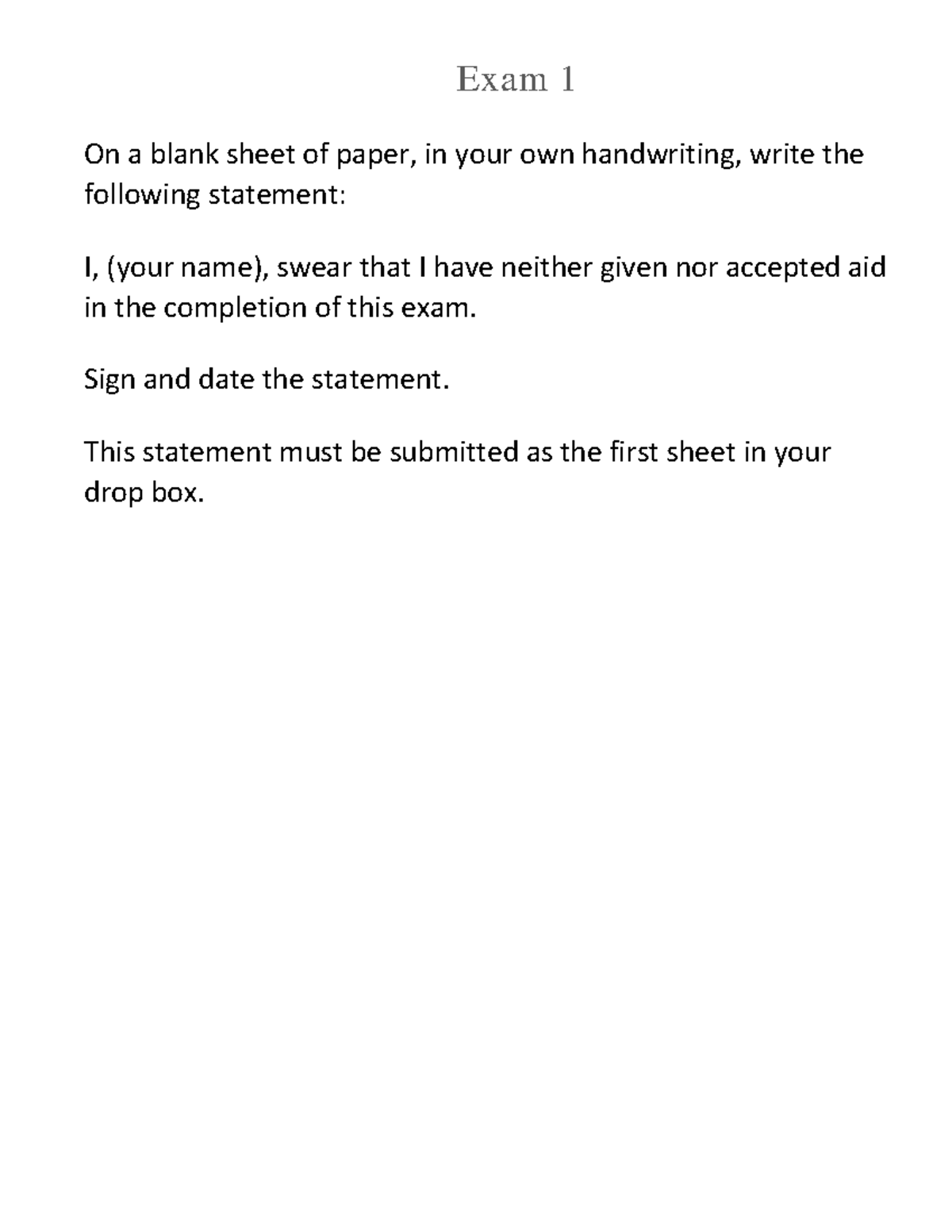 Exam 1 Question Paper Exam 1 On A Blank Sheet Of Paper In Your Own