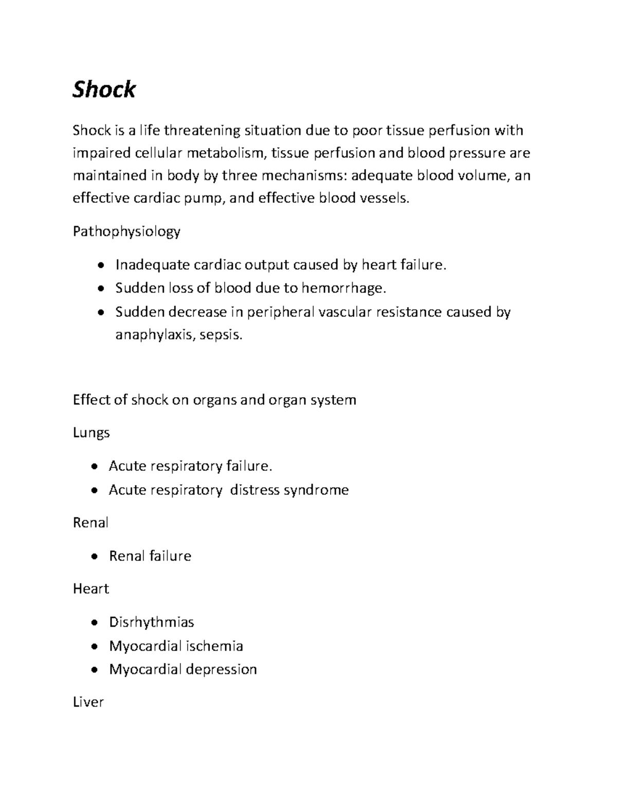 Explanation about shock and its treatment - Shock Shock is a life ...