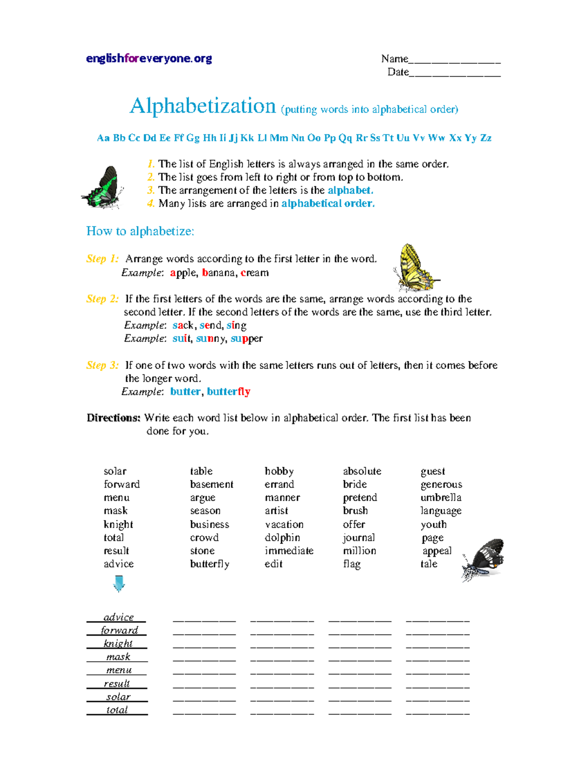 Alphabetization - these are lecture documents - englishforeveryone Name